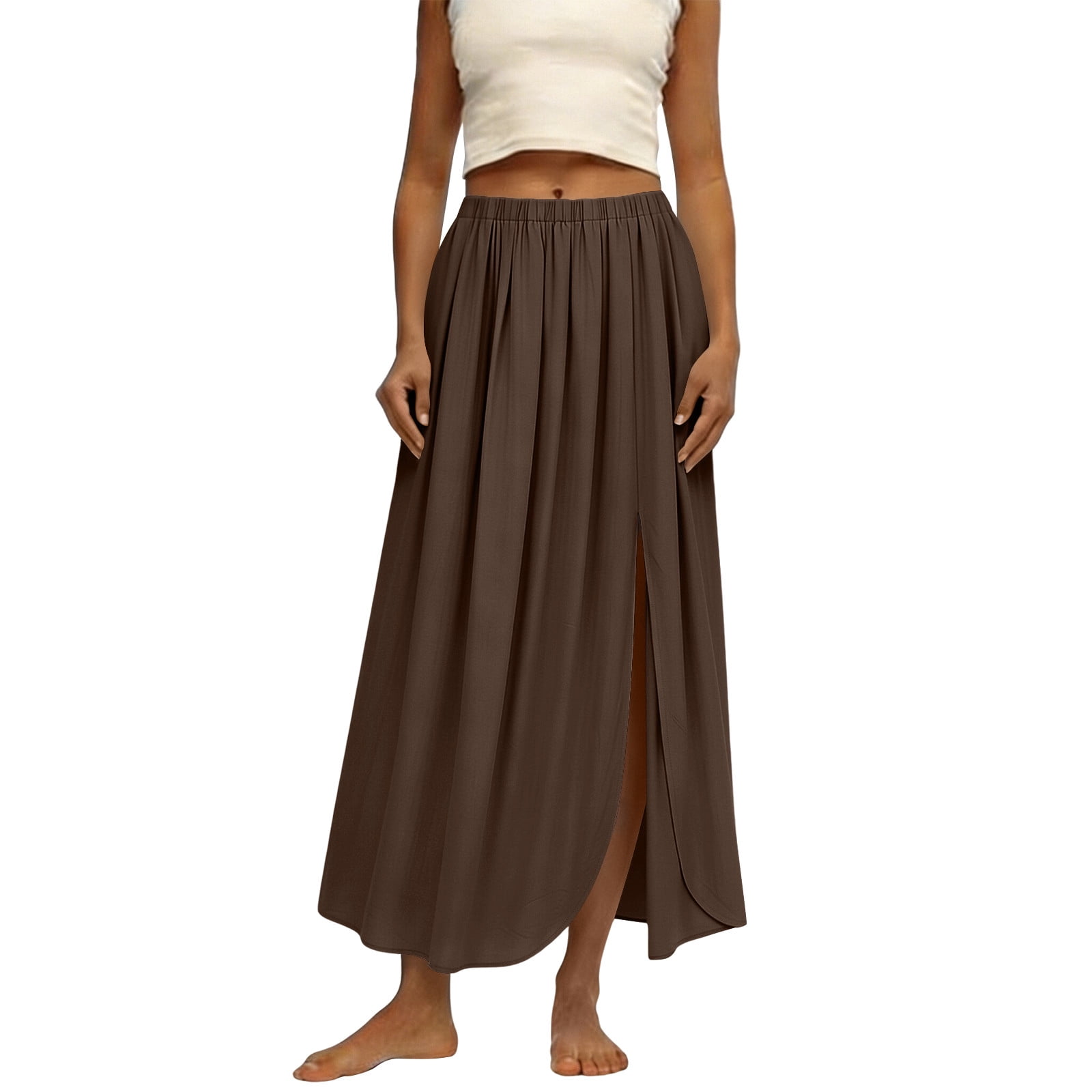 Lmueinov Women's High Waist Side Slit Elastic Waist Maxi Skirt, Flowy ...