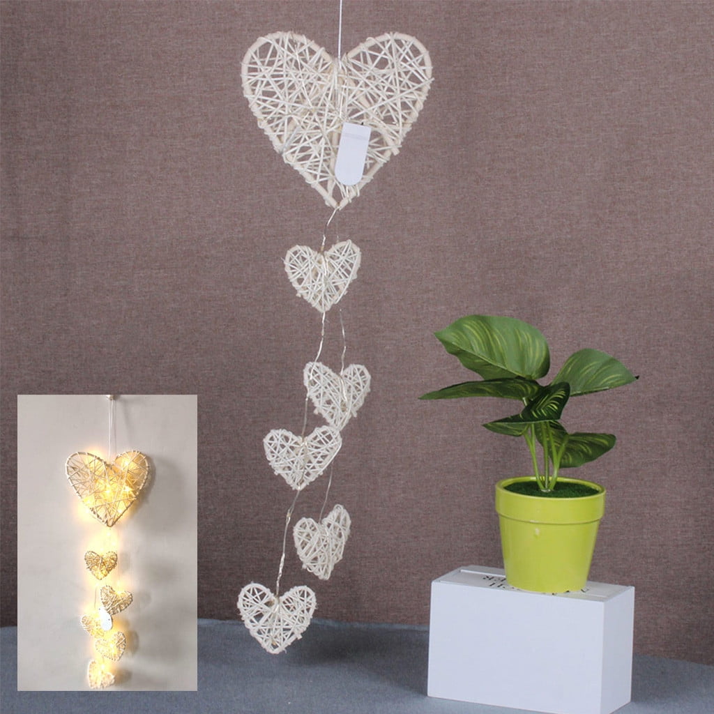 Lmueinov Wooden Rattan Heart-shaped Wind Chime Room Hanging Night Light ...