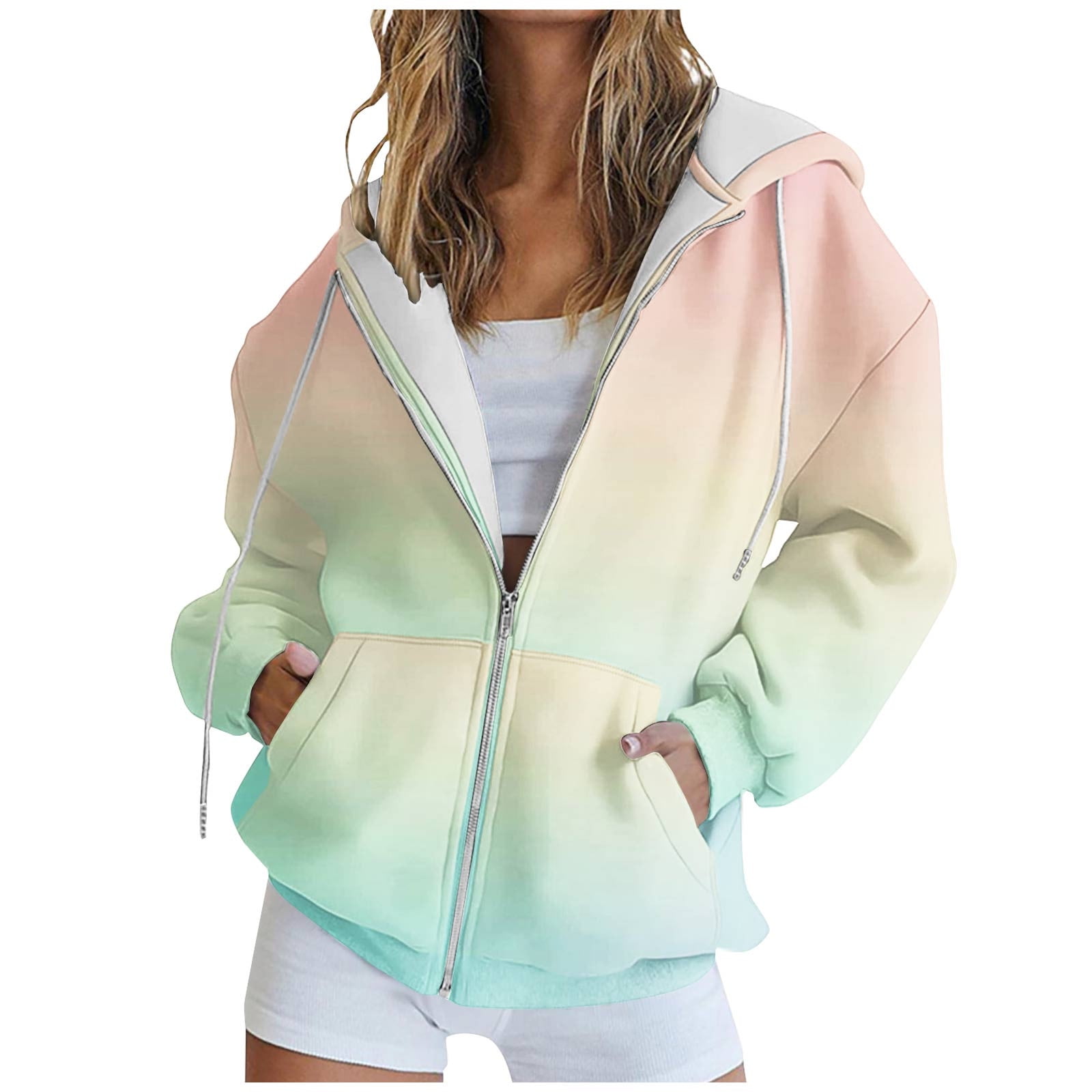 Lndajk Fall Hoodie Jackets for Women Lightweight Casual Tie Dye ...