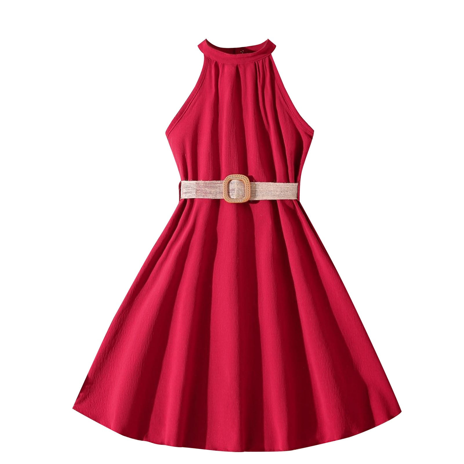 Lndajk Girls' Halter Neck Dress, Cotton, Elastic Waist, A-Line Skirt ...