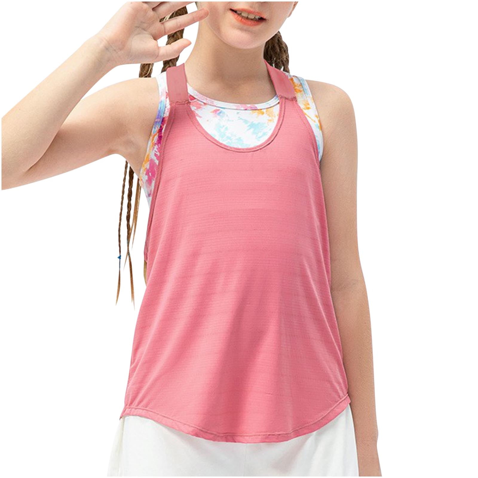 Lndajk Girls' Layered Tank Top with Contrast Trim Loose Sports Style ...