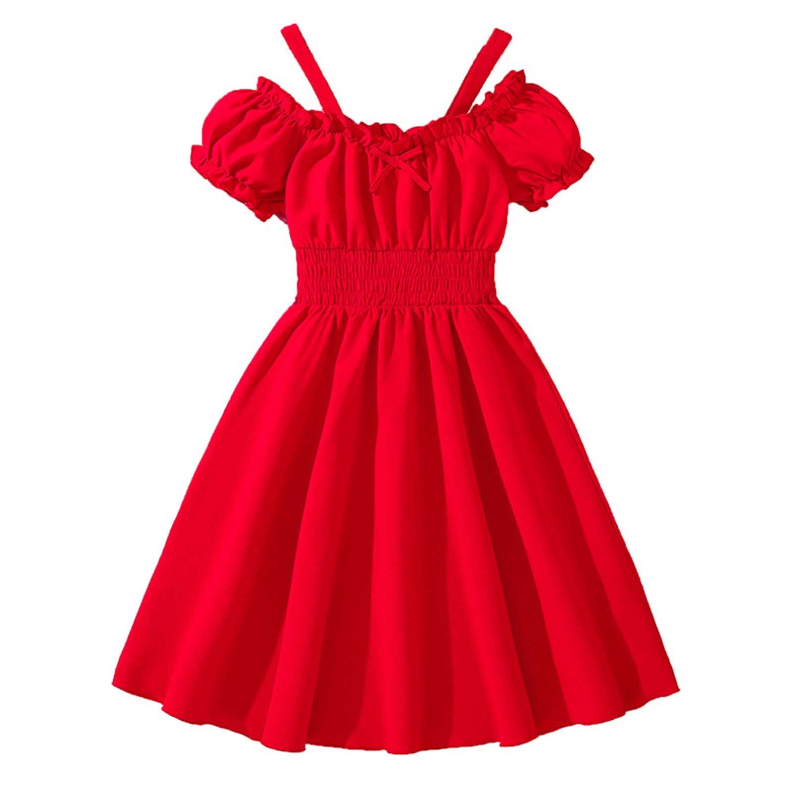 Lndajk Girls' Off-the-Shoulder Dress with Puff Sleeves Retro Princess ...