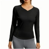 Lndajk Long Sleeve Workout Shirts for Women V Neck Mesh Lightweight ...