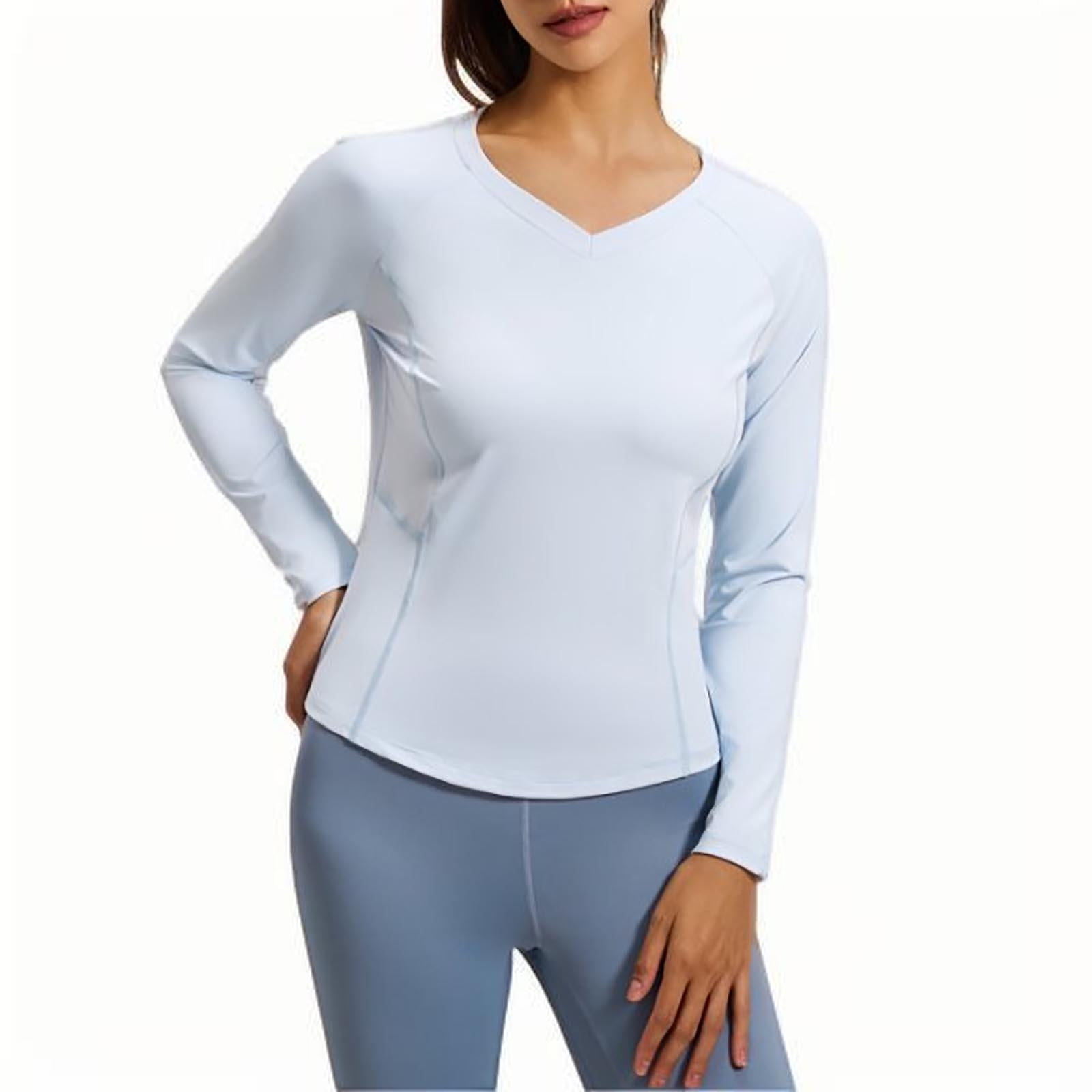 Lndajk Long Sleeve Workout Shirts for Women V Neck Mesh Lightweight ...