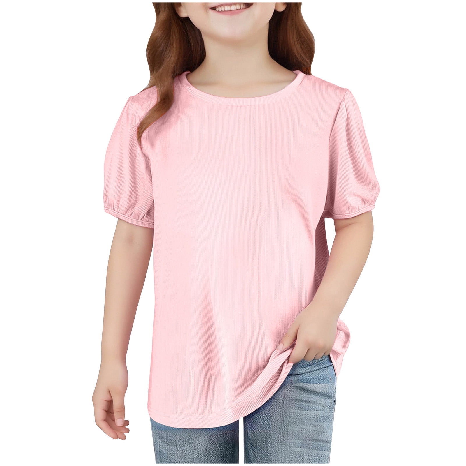 Lndajk Toddler Kids Stylish Girls Short Sleeve Top with Round Neckline ...