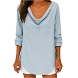 Lndajk Women's Striped Shirts Relaxed Fit Cotton Linen Cowl Neck Blouse ...