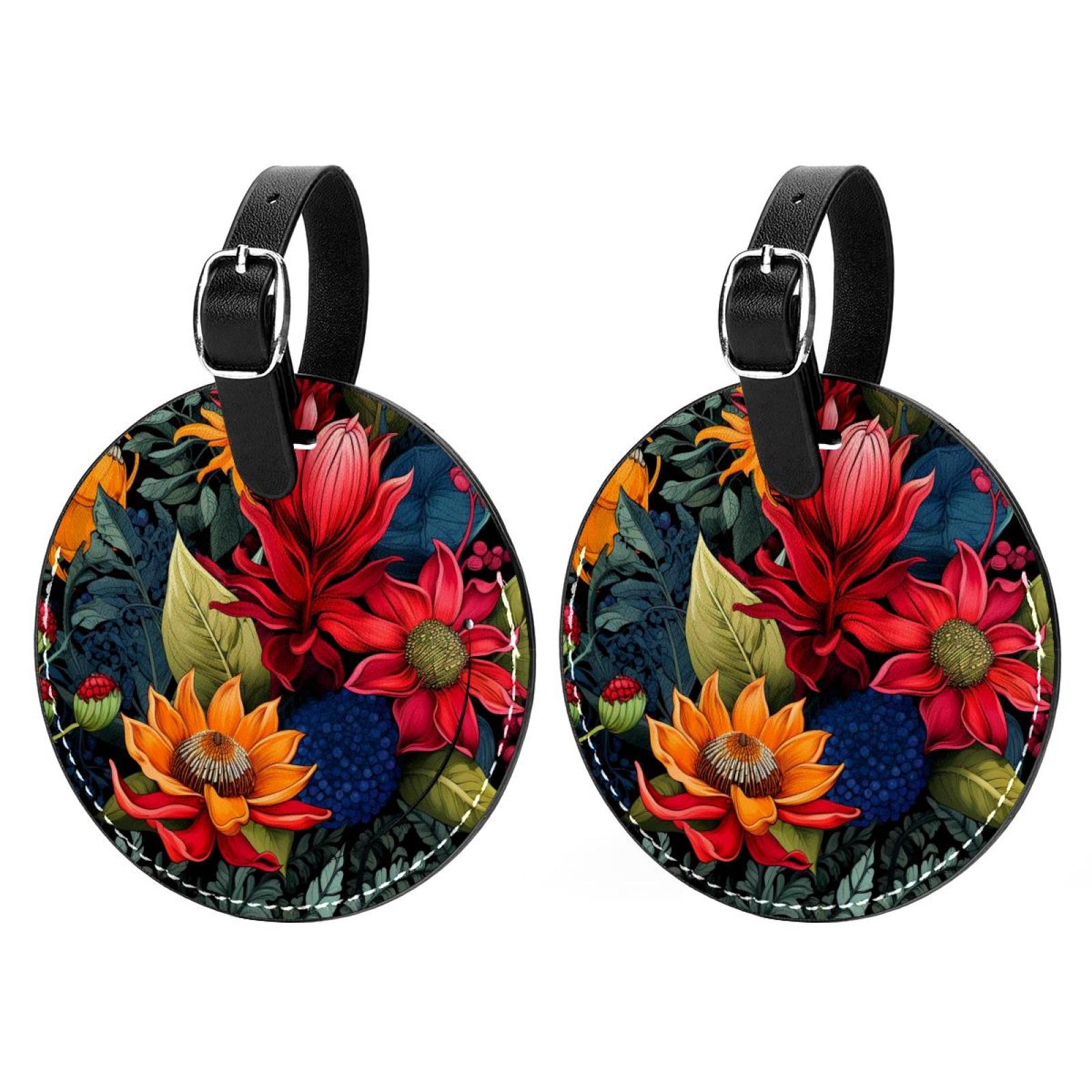 Lnk plants 2Pcs PU Leather Round Luggage Tags with Privacy Cover and Name ID Tag for Suitcase ...