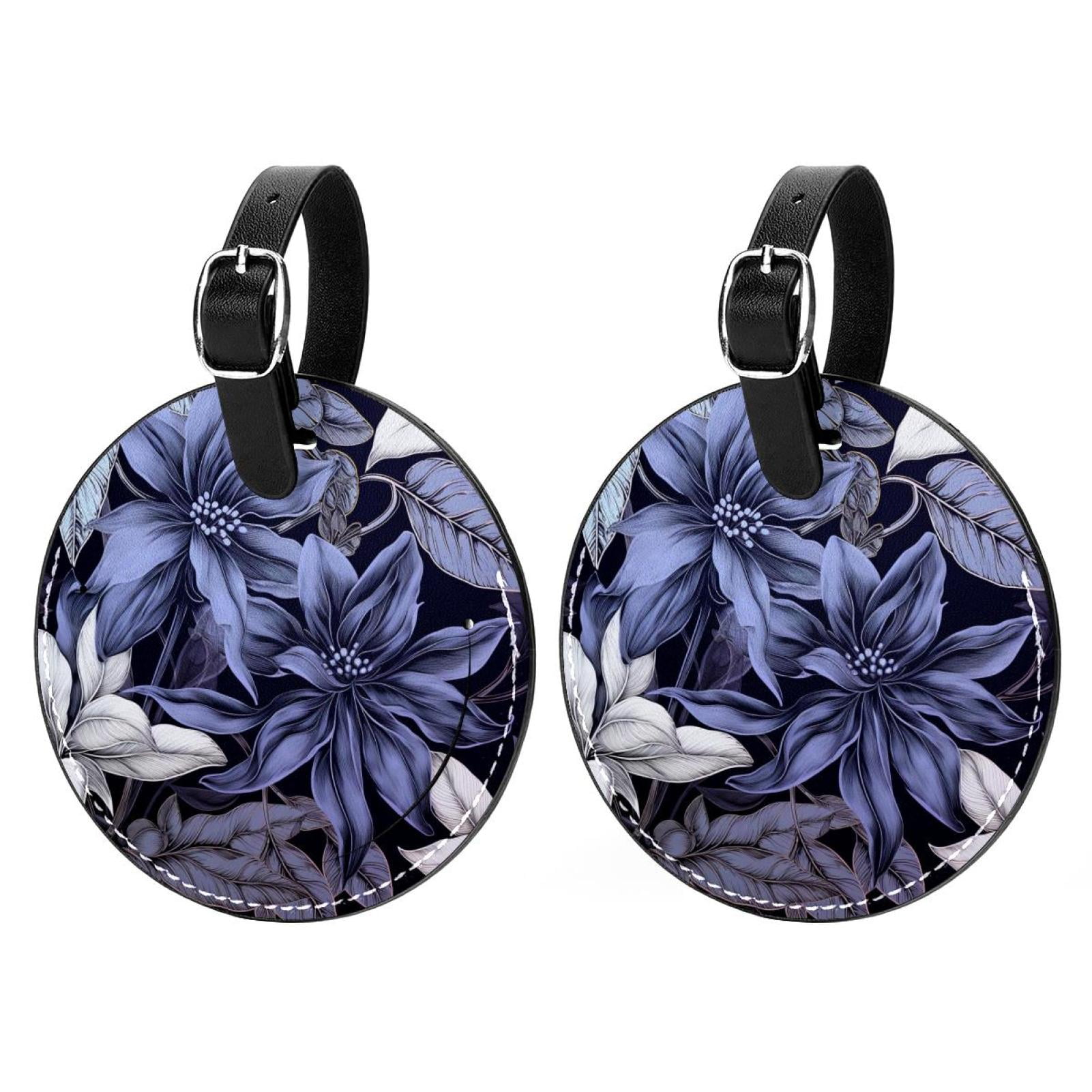 Lnk plants 2Pcs PU Leather Round Luggage Tags with Privacy Cover and ...