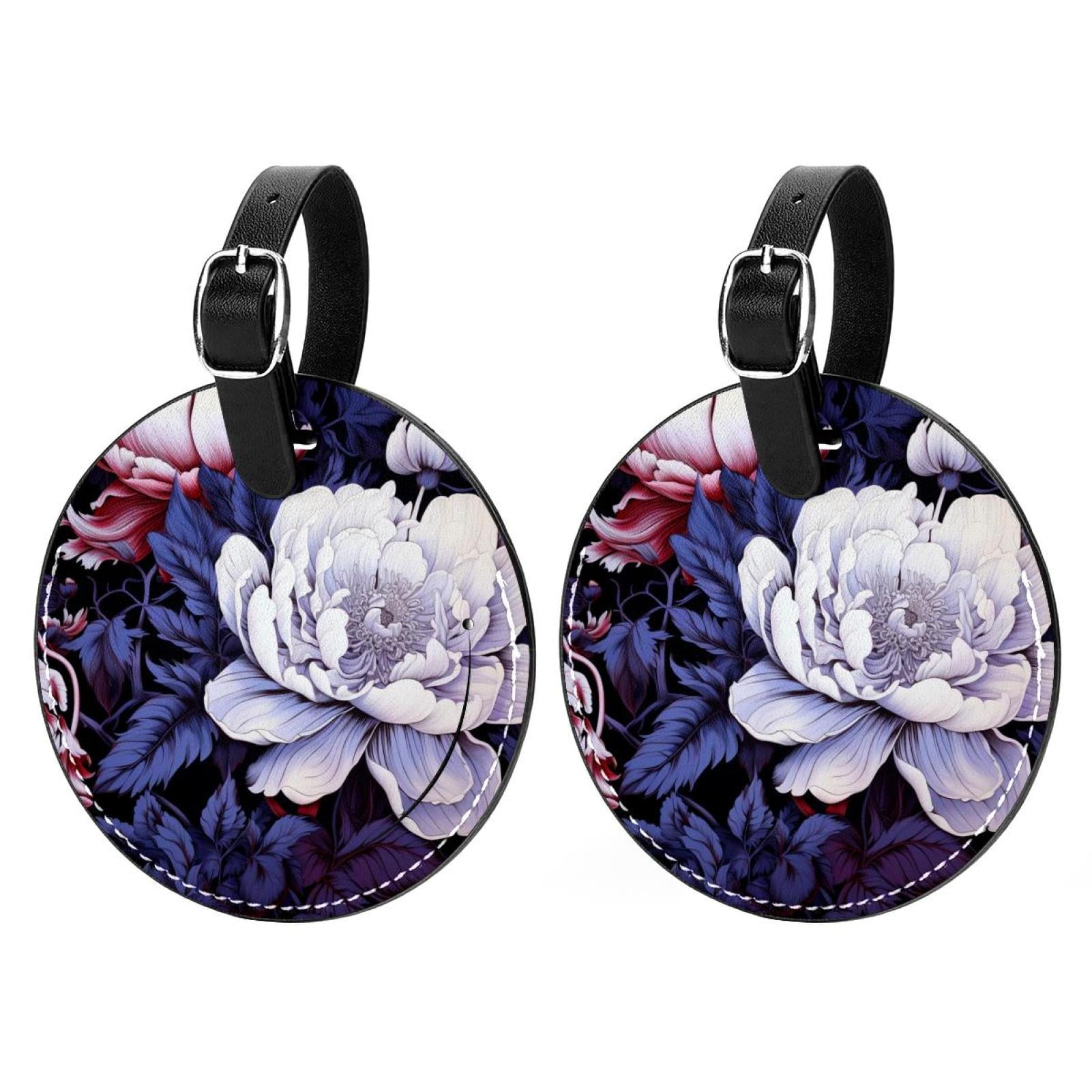 Lnk plants 2pcs PU Leather Round Bag Tags with Privacy Cover and Name ...
