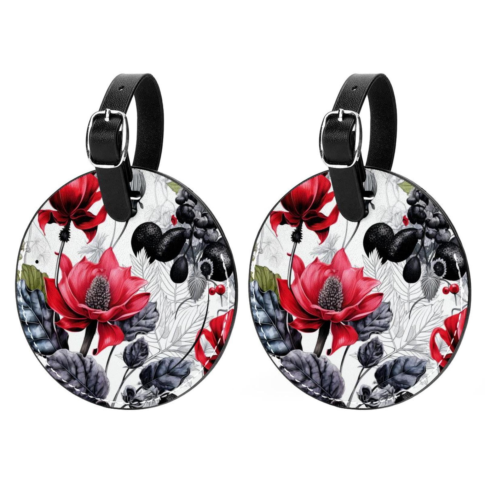 Lnk plants Set of 2pcs PU Leather Round Suitcase Tags with Privacy ...