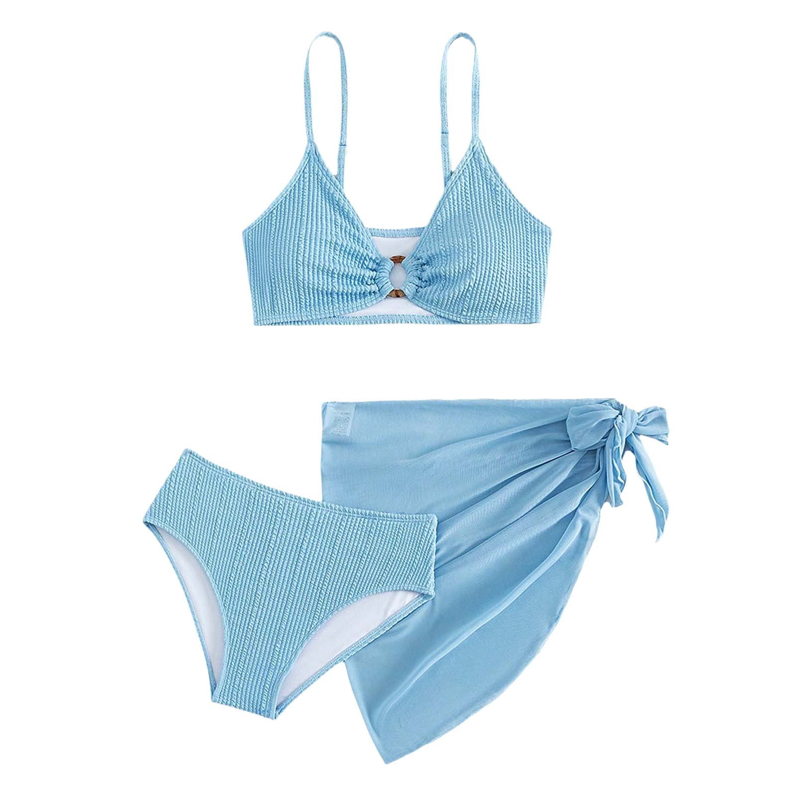 Lnmuld Girls Swimsuit Girls' Bikini Set Ribbed Summer Kids Two Piece ...
