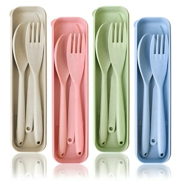 Reusable Utensils Set with Case, Plastic Cutlery Set Forks Spoon ...