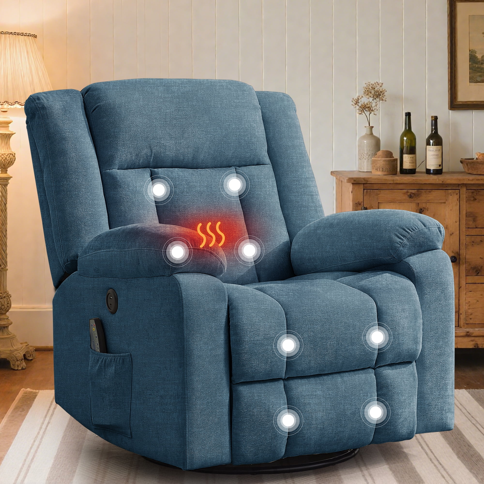 Lnsenfin Manual Swivel Rocker Recliner Chair with USB Ports Chenille ...