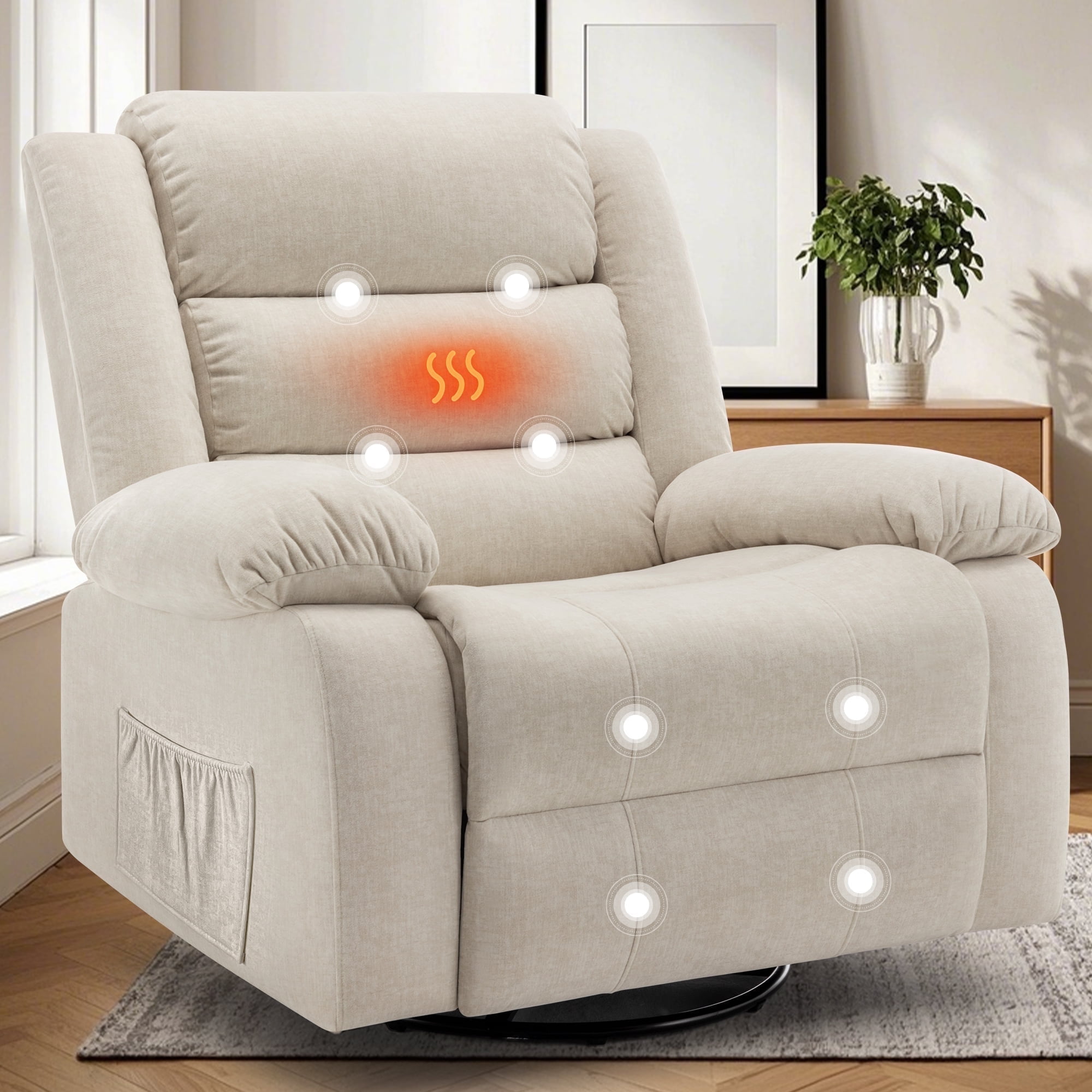 Lnsenfin Oversized Swivel Rocker Recliner Chair for Adults with Massage ...