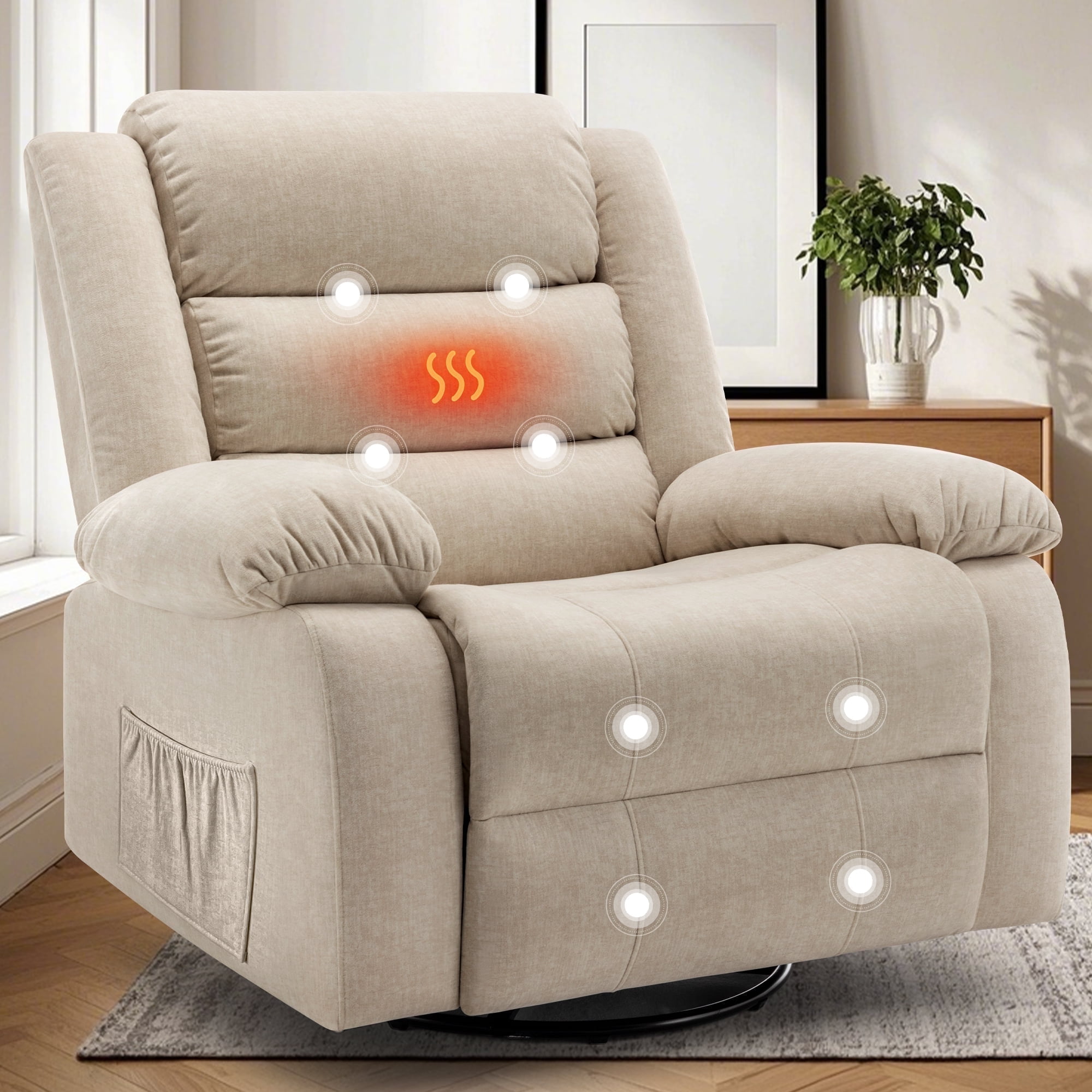 Lnsenfin Oversized Swivel Rocker Recliner Chair for Adults with Massage ...