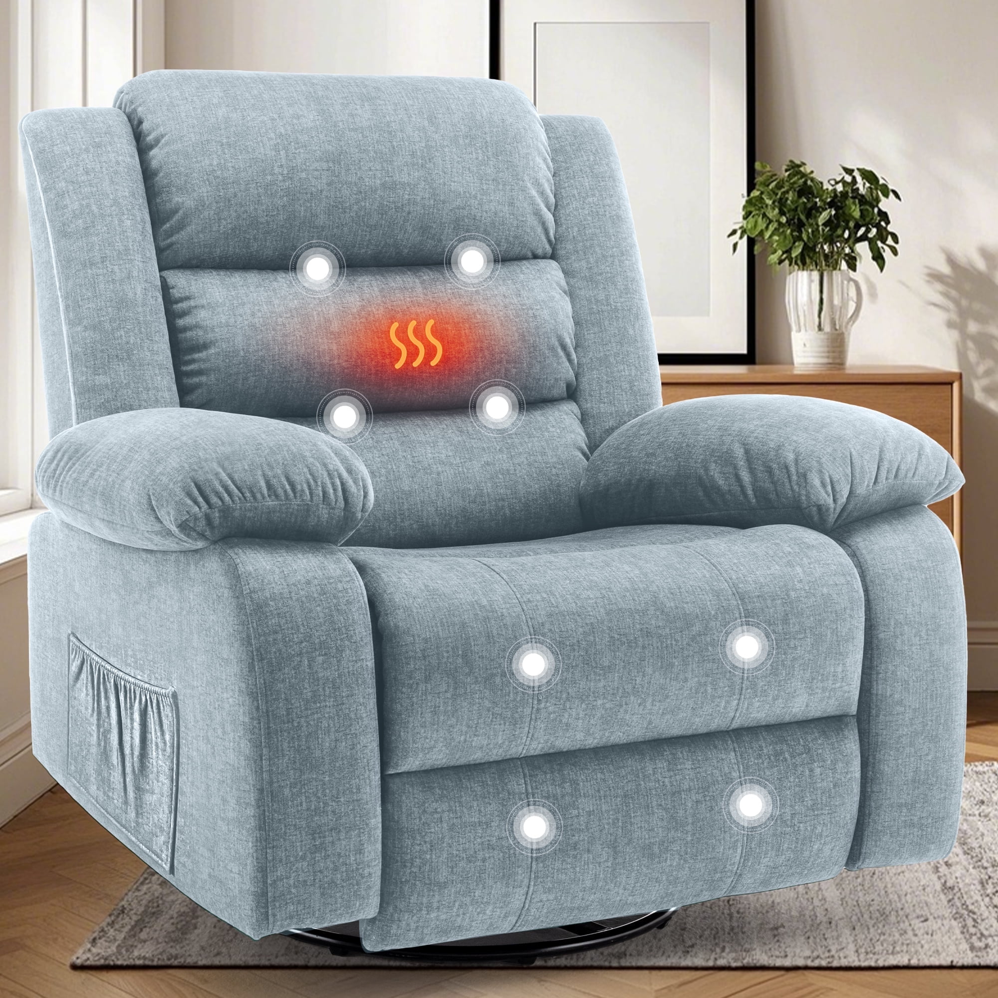 Lnsenfin Oversized Swivel Rocker Recliner Chair for Adults with Massage ...