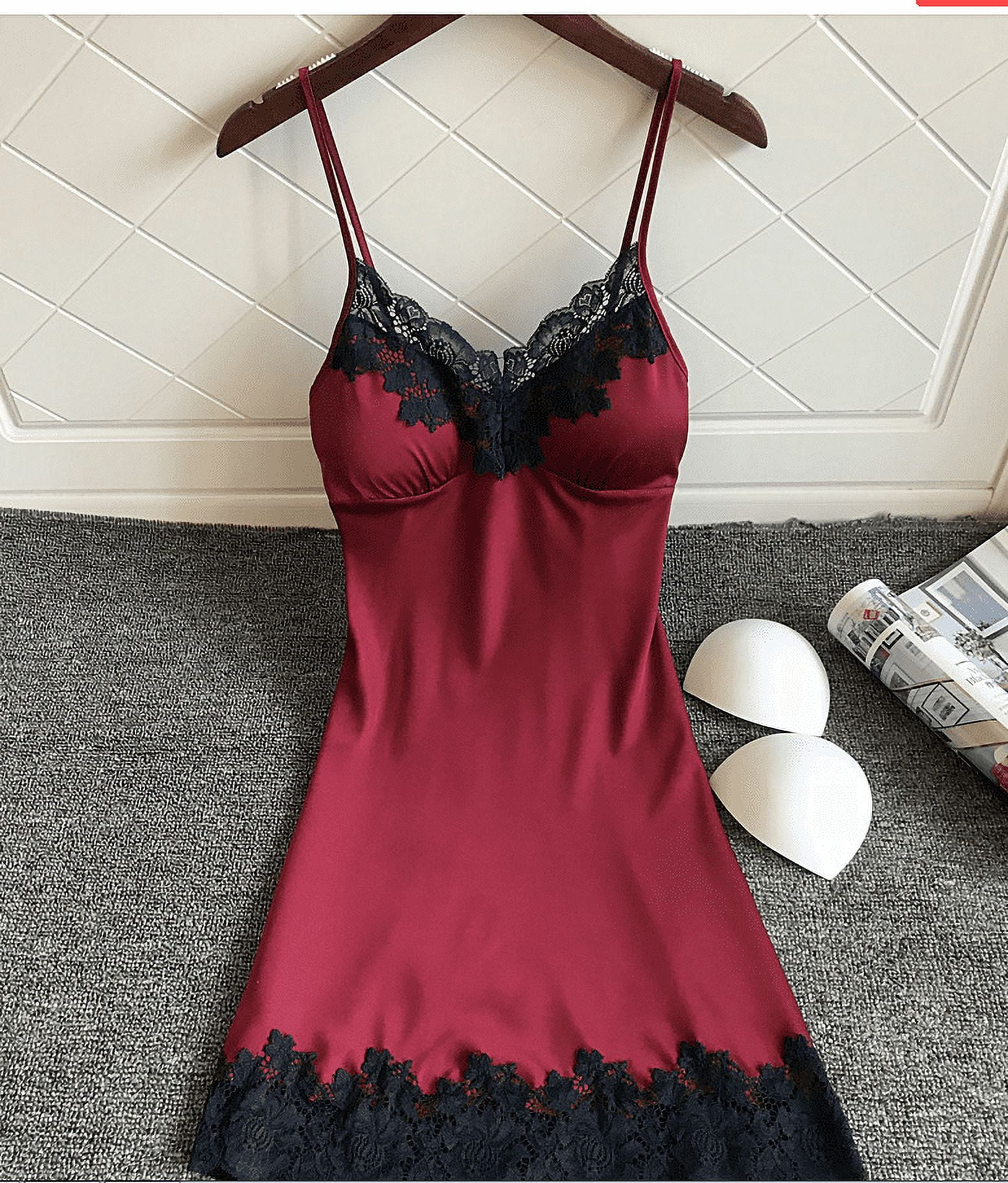Lnzyyephy Women Sleepwear Dress, Kimono Robe Satin Nightgown, Sexy Lace ...