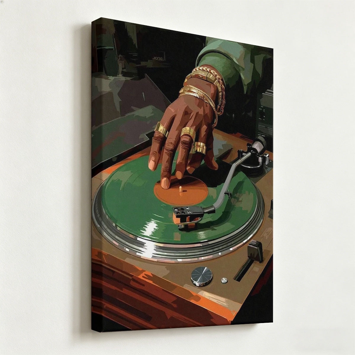 "Lo-Fi Vinyl DJ" Urban Retro Canvas Art, Hip Hop Turntable & Gold Rings ...