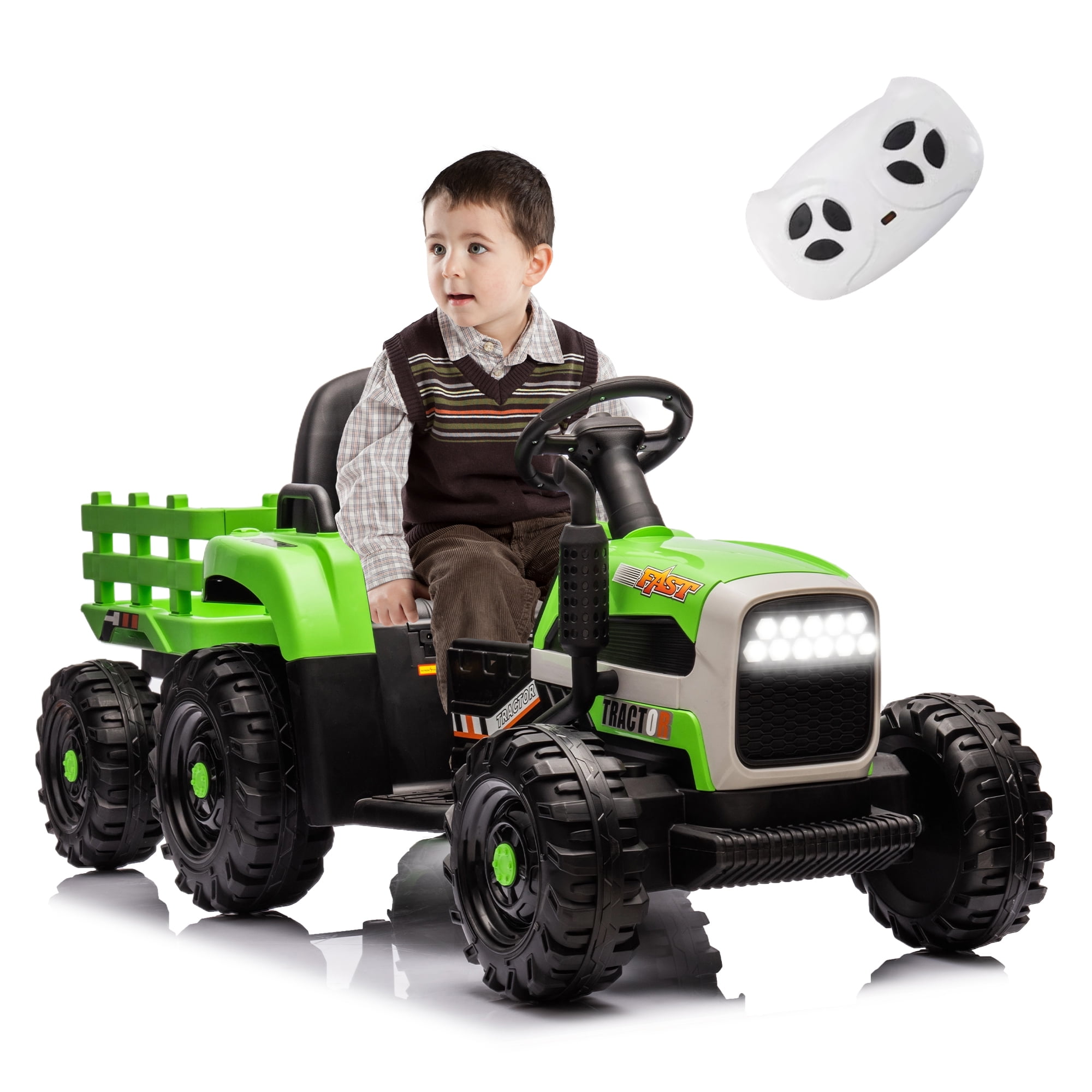 LoLado 12V Ride on Tractor with Trailer Battery Powered Electric Toy w ...