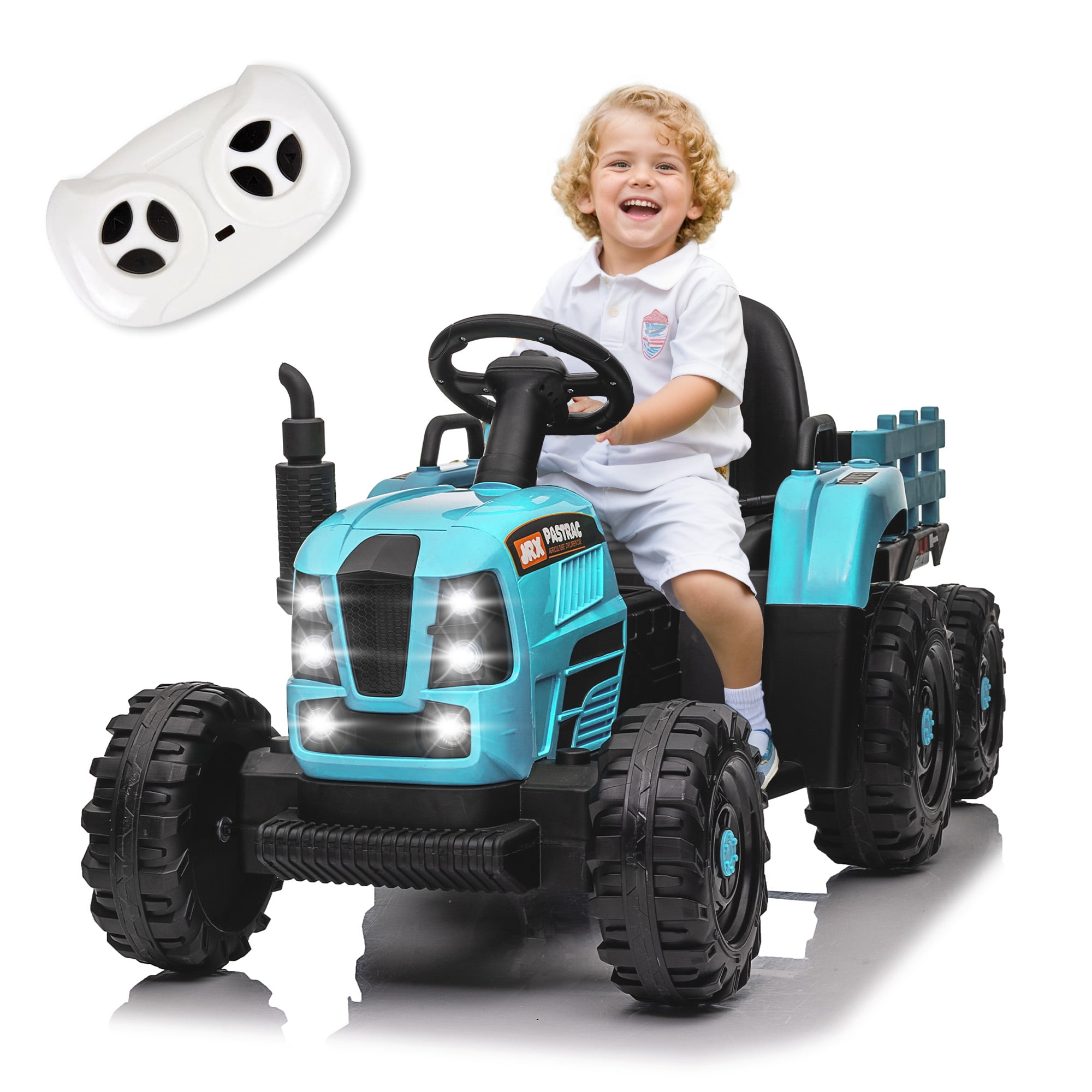 LoLado 12V Ride on Tractor with Trailer Battery Powered Electric Toy w ...