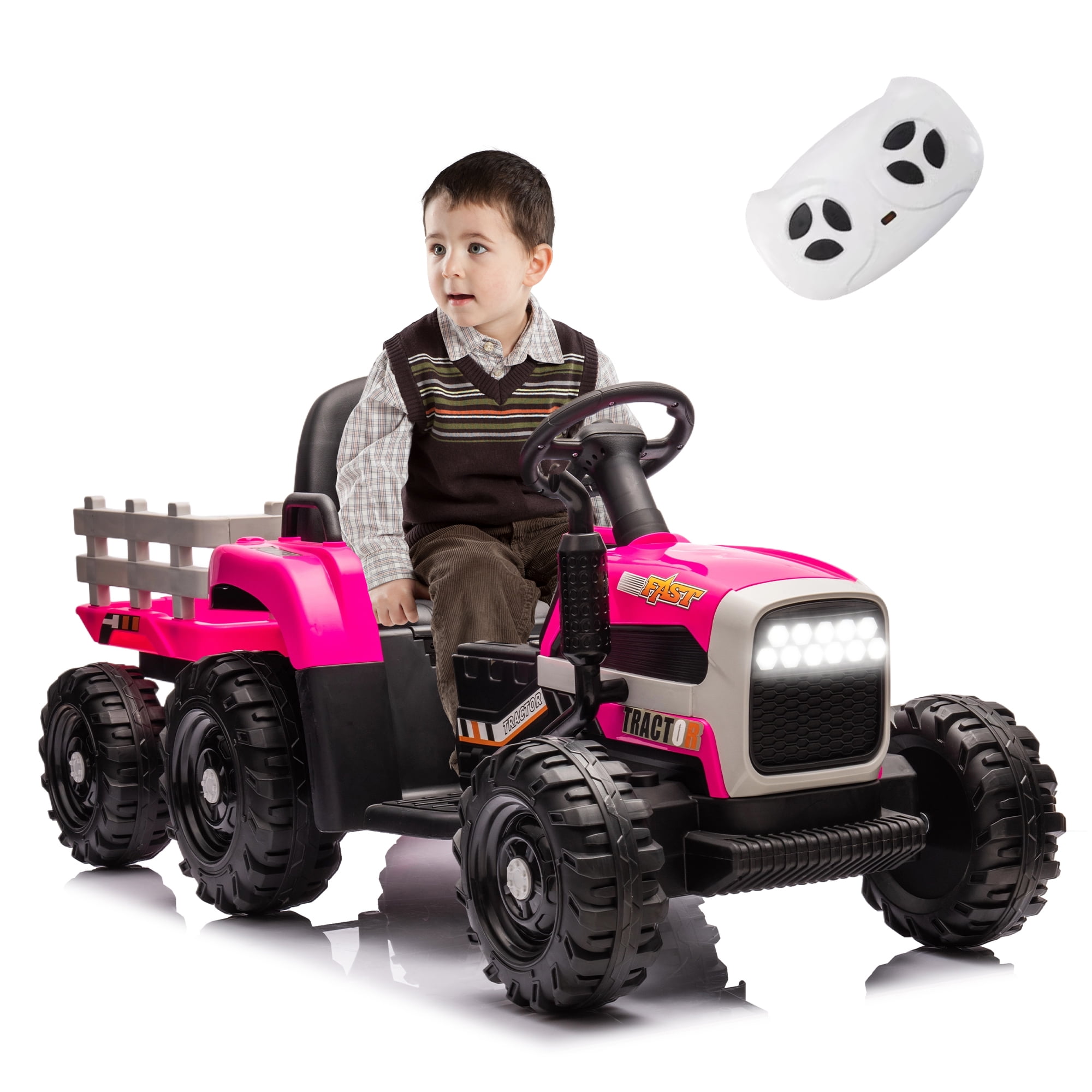 LoLado 12V Ride on Tractor with Trailer Battery Powered Electric Toy w ...