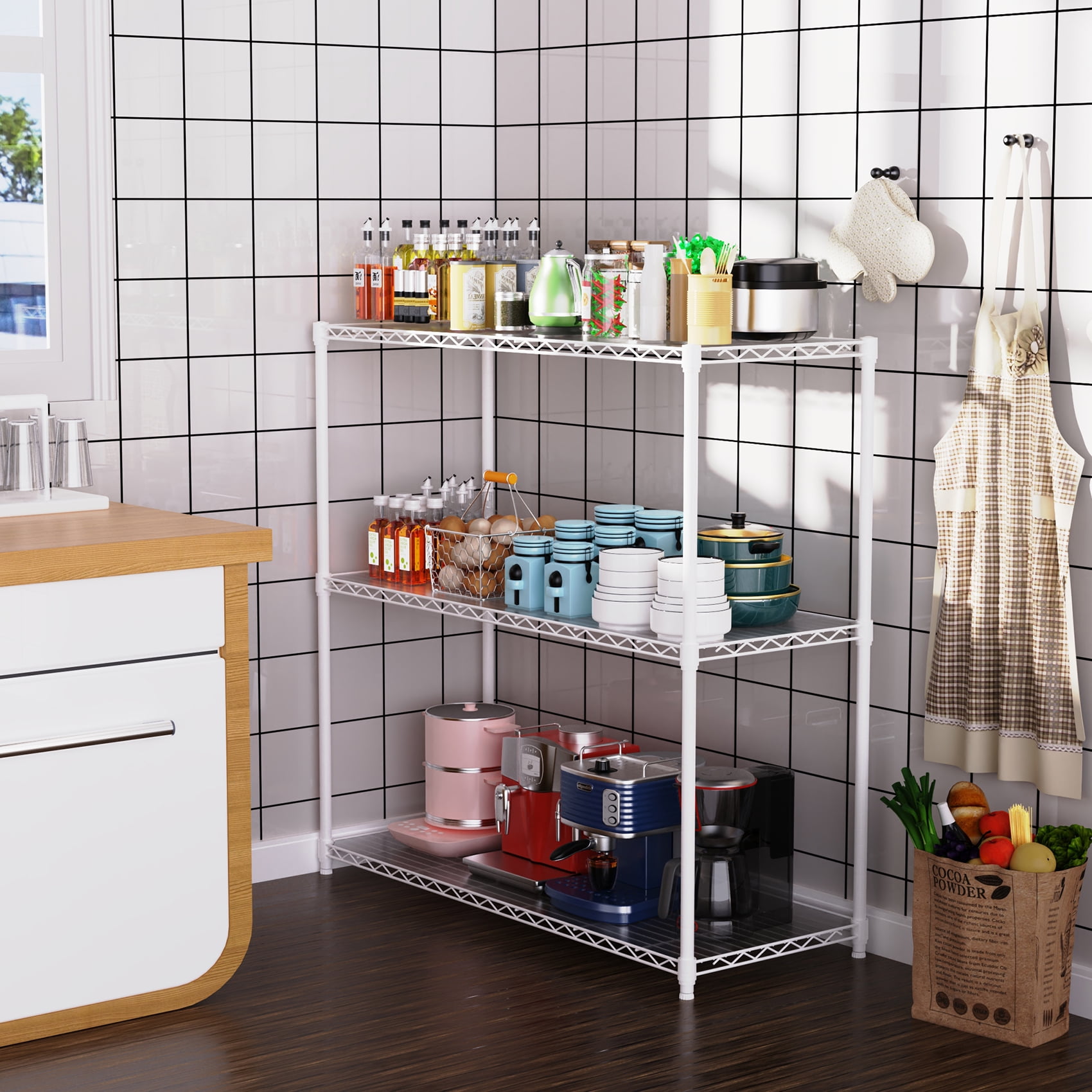 LoLado 3 Tier Wire Shelving Unit, 1050lbs NSF Height Adjustable Metal ...