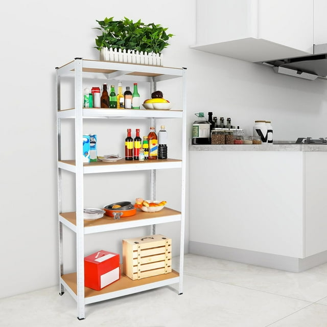 LoLado 5 Tier Laminated White Metal Shelving Unit Adjustable Garage ...