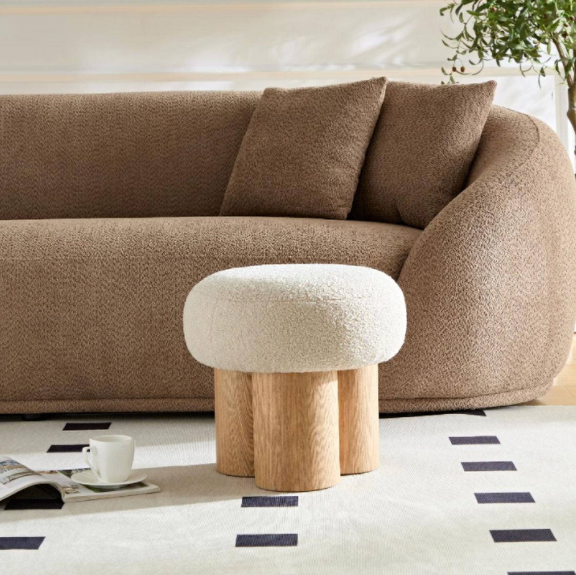 LoLado Mushroom Stool, Eddy Fabric Footrest Ottoman Stool with Walnut ...