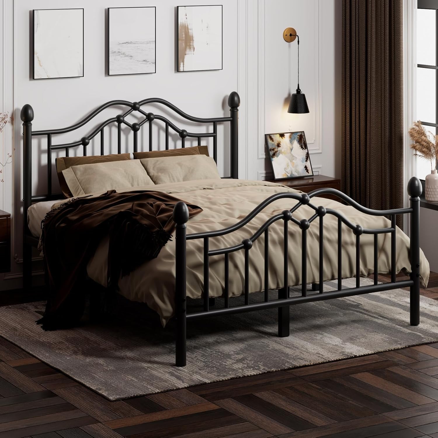 EBERY Queen Metal Platform Bed Frame with Headboard and Footboard ...