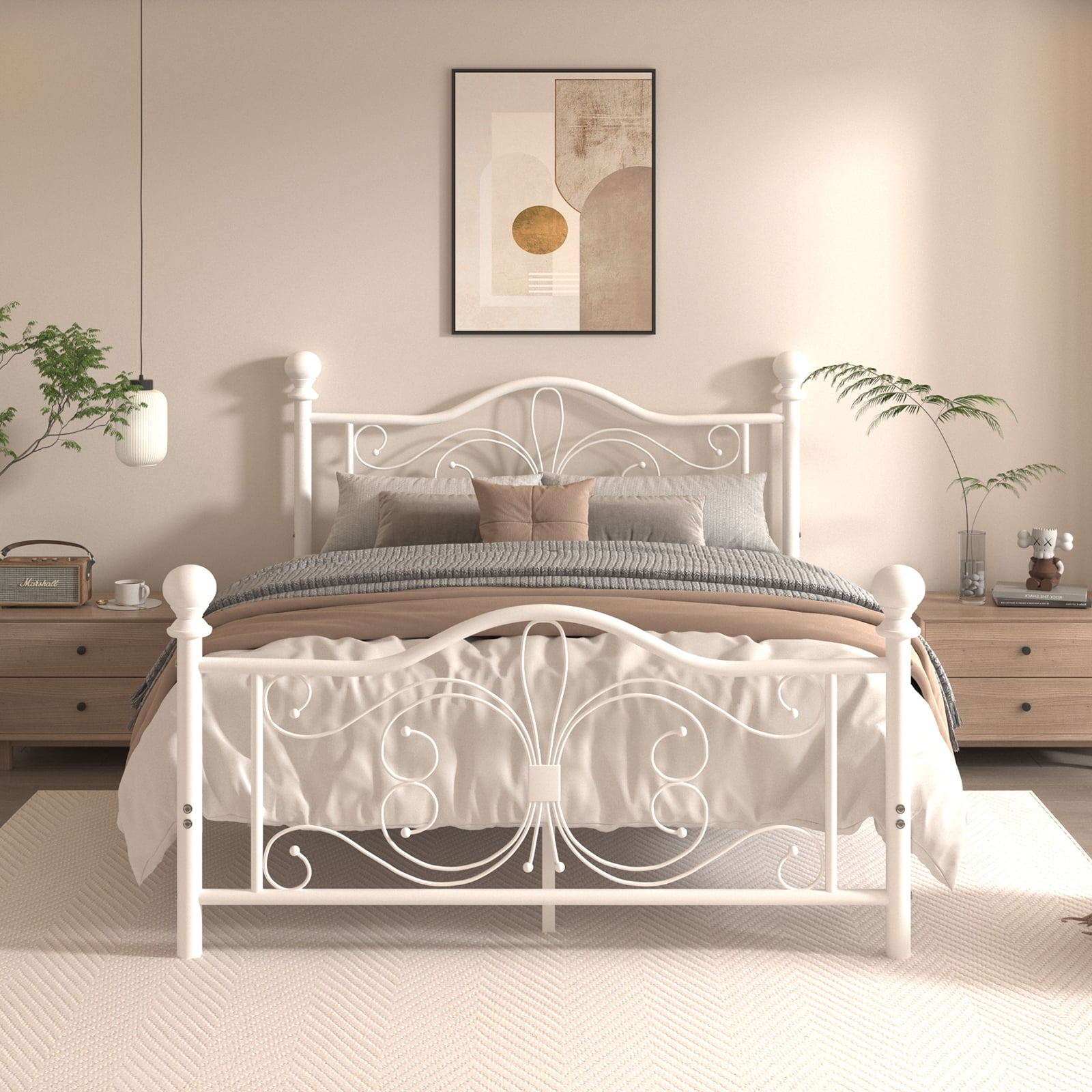 LoVinson Queen Size Metal Bed Frame with Butterfly Pattern Design ...