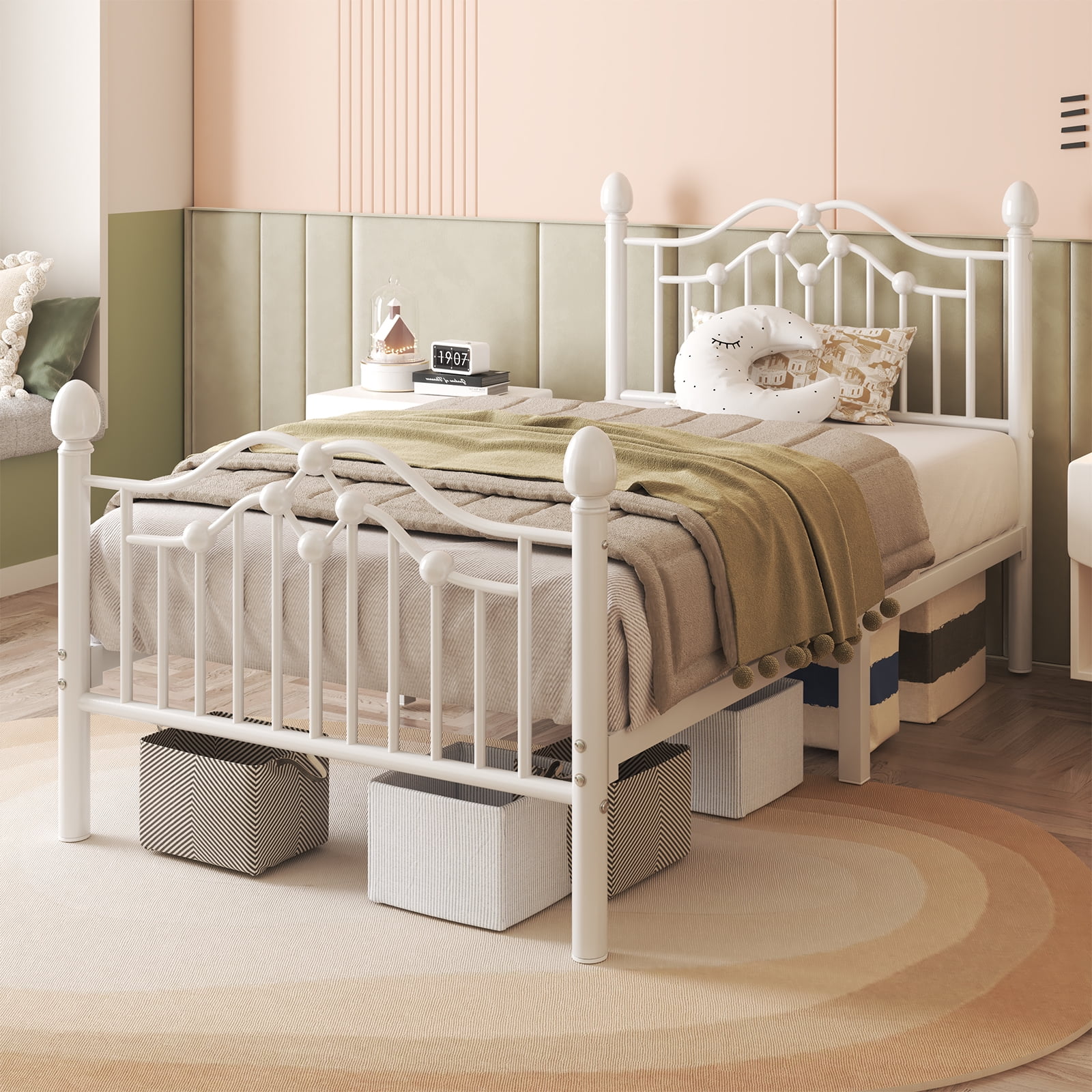 LoVinson Twin Metal Platform Bed Frame with Headboard and Footboard ...