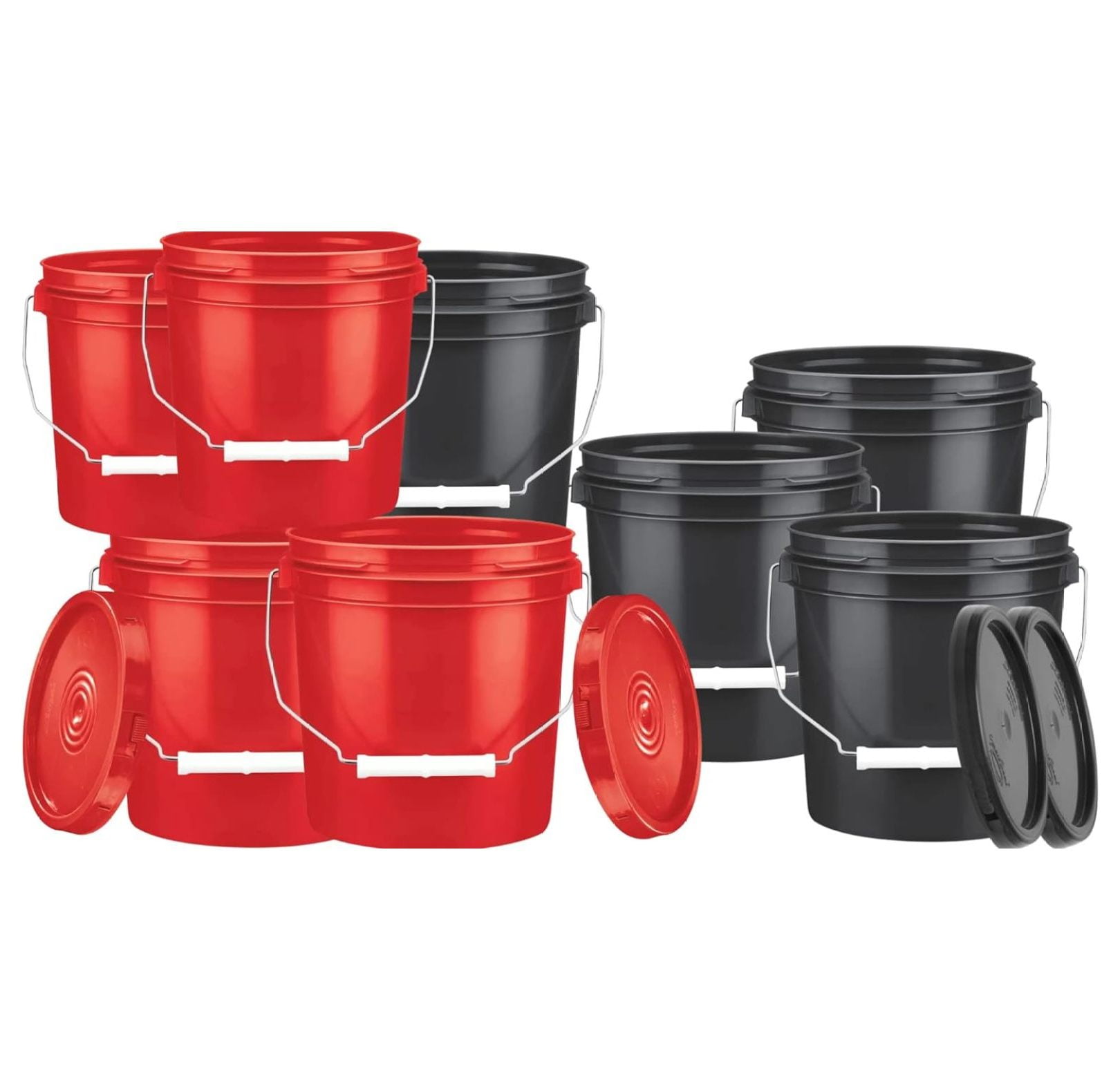 LoWyiL 1 Gallon Red and Black Food Grade Buckets containers with lids ...