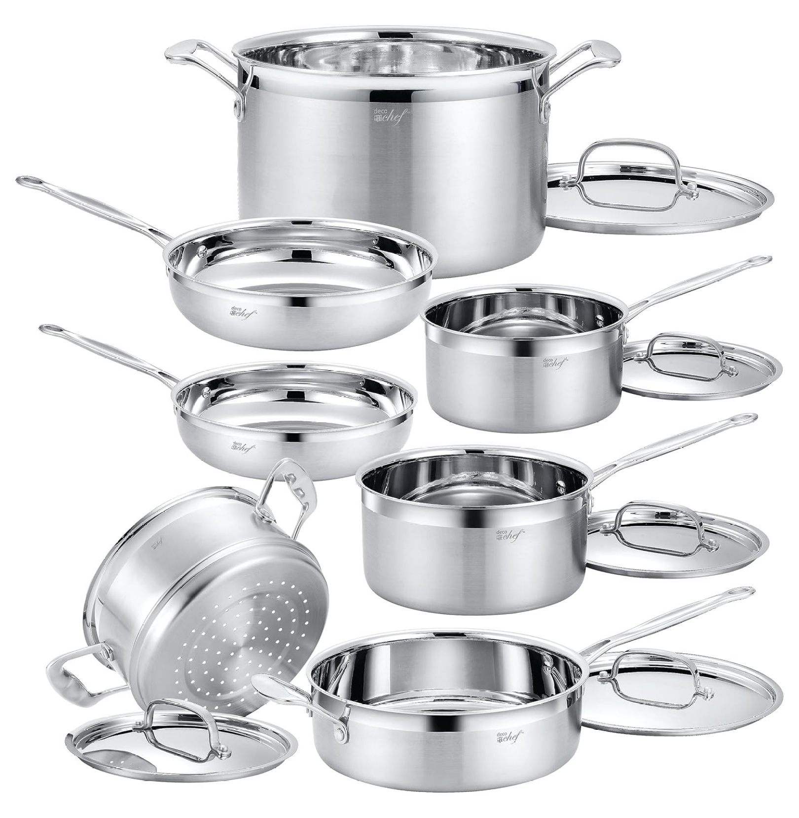 LoWyiL 12-Piece Stainless Steel Professional Tri-Ply Cookware Set with ...