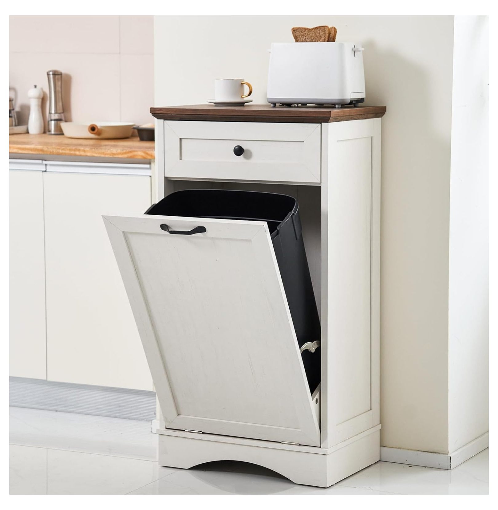 LoWyiL 13 Gallons Tilt Out Trash Cabinet Standing Kitchen Trash Cabinet ...