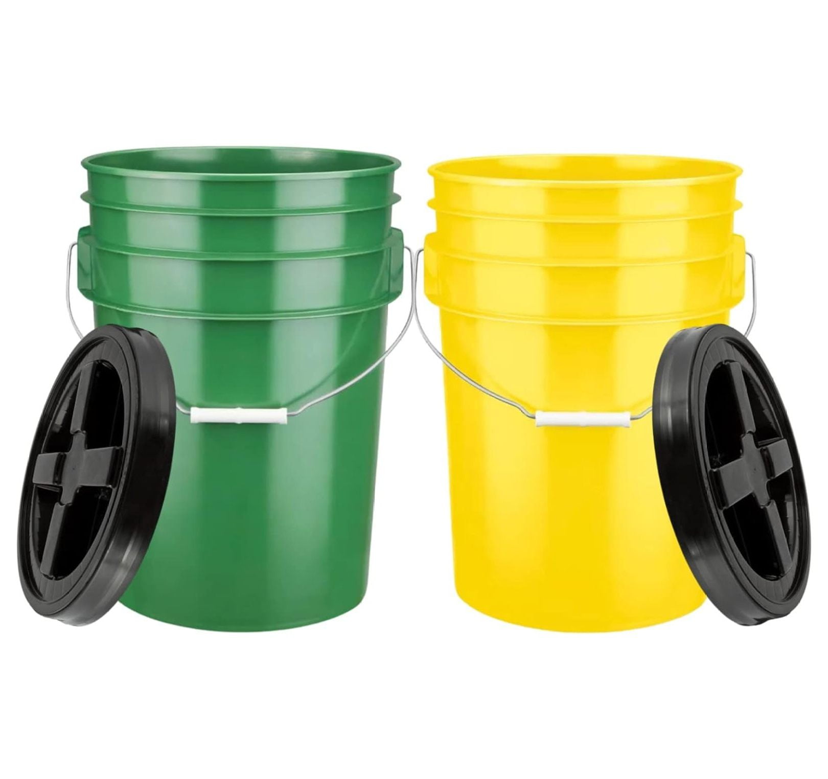 LoWyiL 6 Gallon Green and Yellow Plastic Buckets with Black Airtight ...