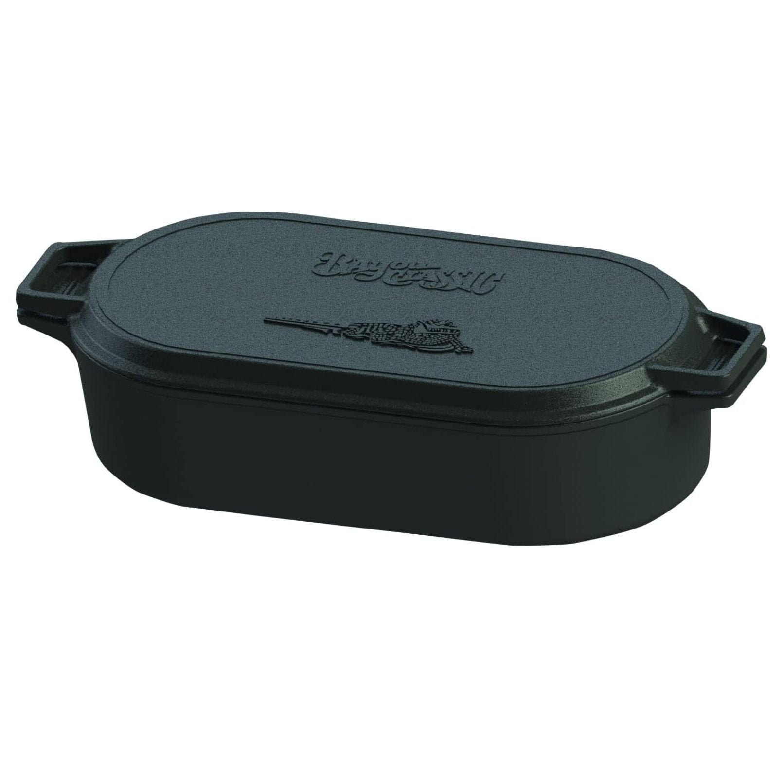 LoWyiL 7477 6-qt Cast Iron Oval Fryer w/ Griddle Lid Perfect For Large ...