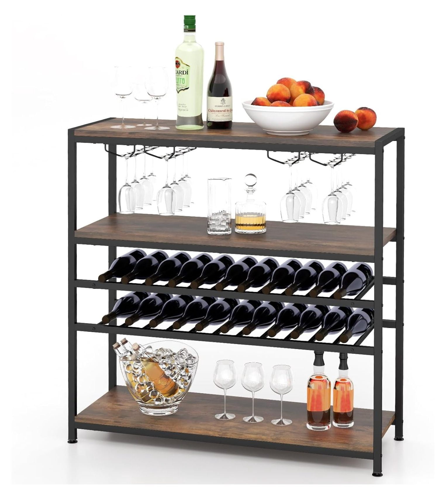 LoWyiL Industrial 5-Tier Wine Rack Table, Freestanding Wine Bar Cabinet ...
