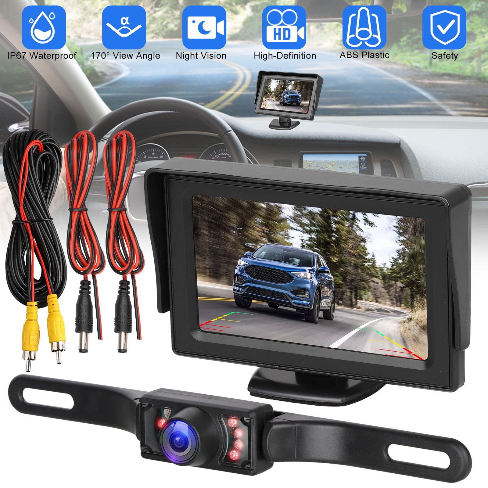 LoYaa 4.3 IR Backup Camera Monitor System Car Rear View Reverse Parking ...