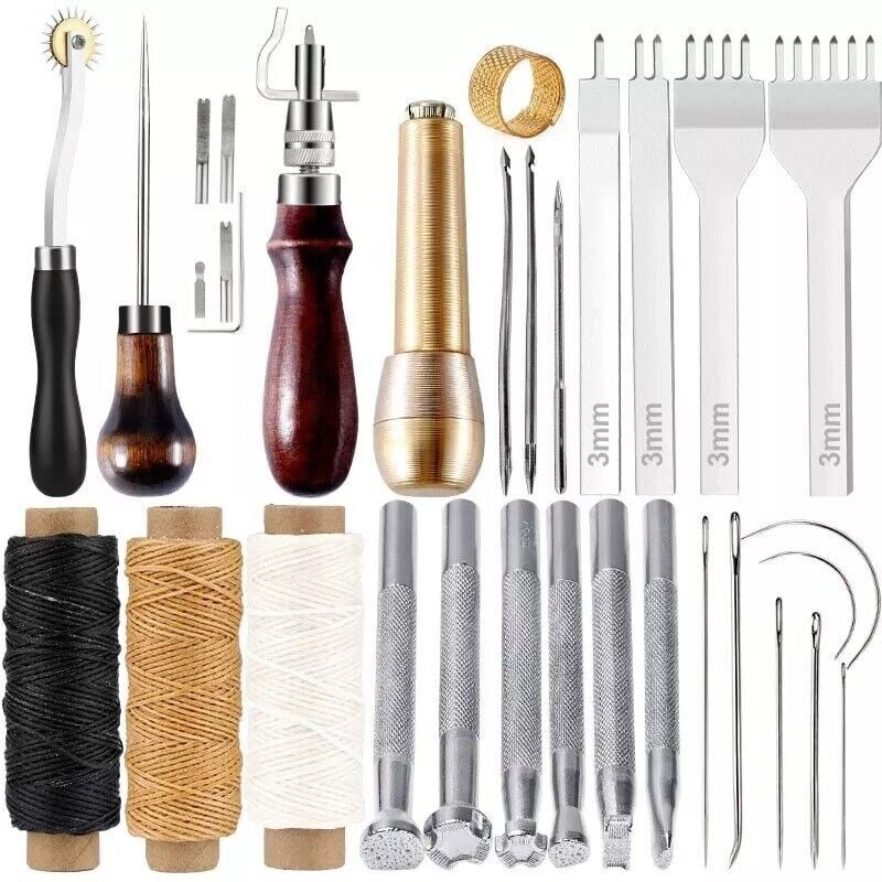 LoYaa Vintage Leather Craft Tools Kit Stitching Sewing Beveler Punch ...