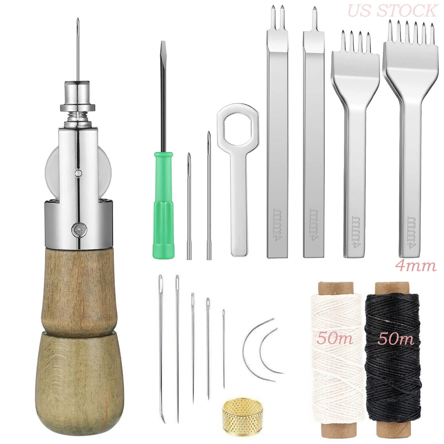 LoYaa Vintage Leather Craft Tools Kit Stitching Sewing Beveler Punch ...