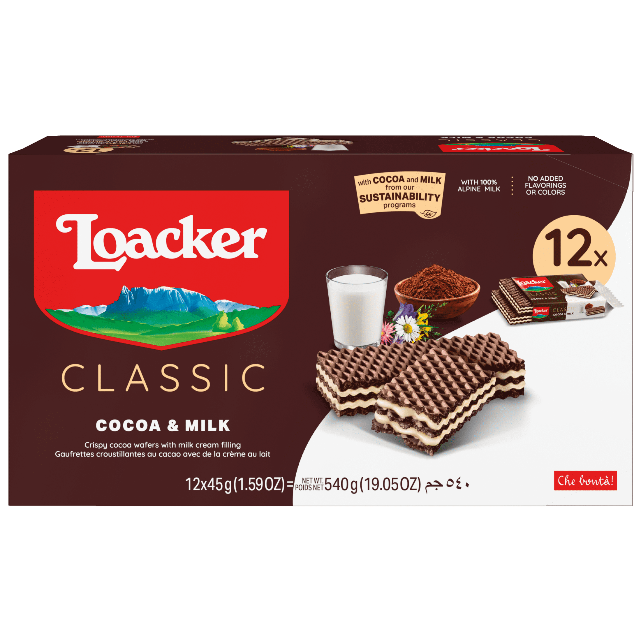 Loacker Classic Cocoa&Milk Wafers, Crème-filled Wafer Snack, 45g/1.59oz ...