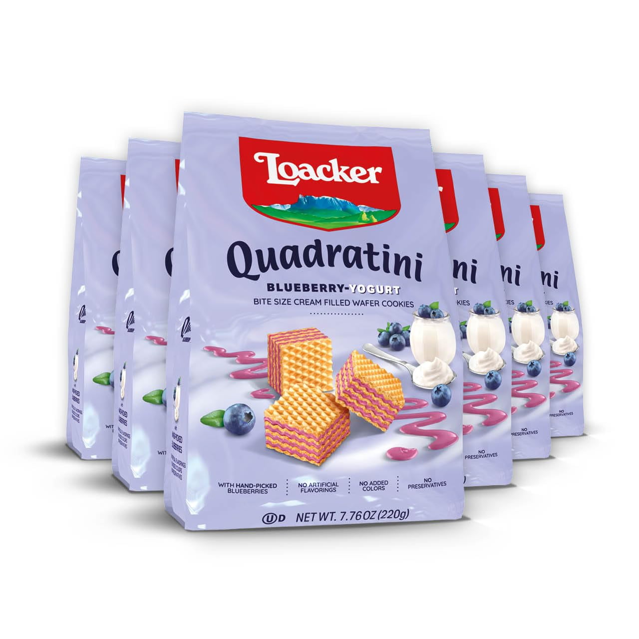 Loacker Quadratini Blueberry Yogurt TGF4 Wafer Cookies LARGE - 30% Less ...