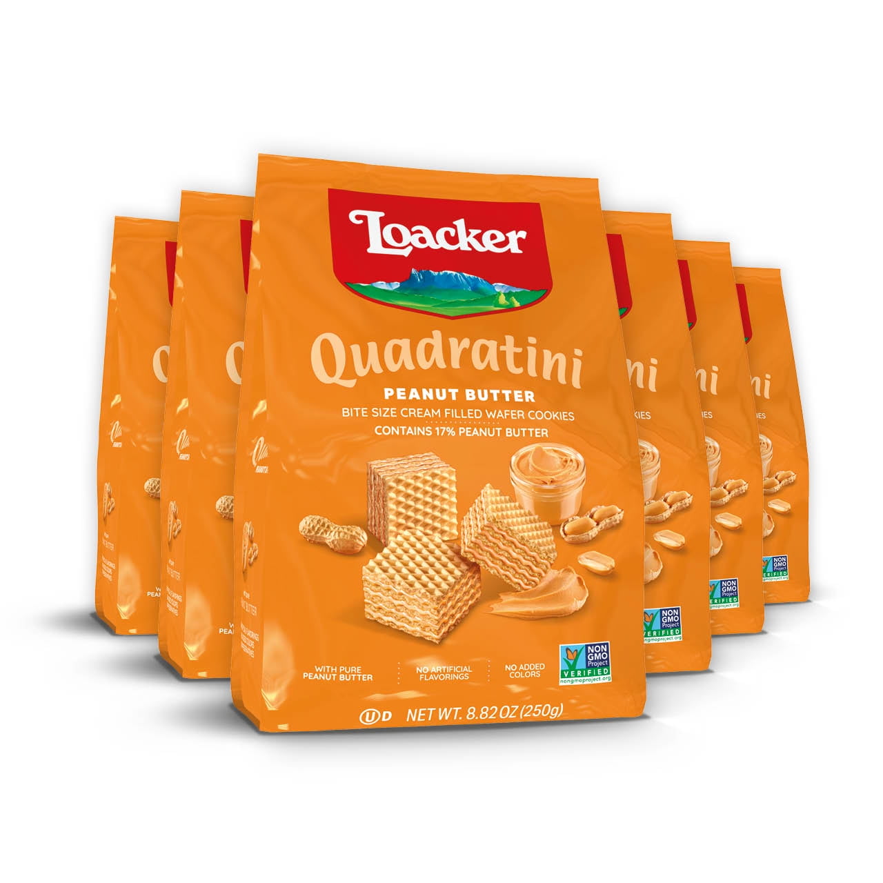 Loacker Quadratini 8.82oz, Peanut Butter Cream-Filled Wafer Cookies ...