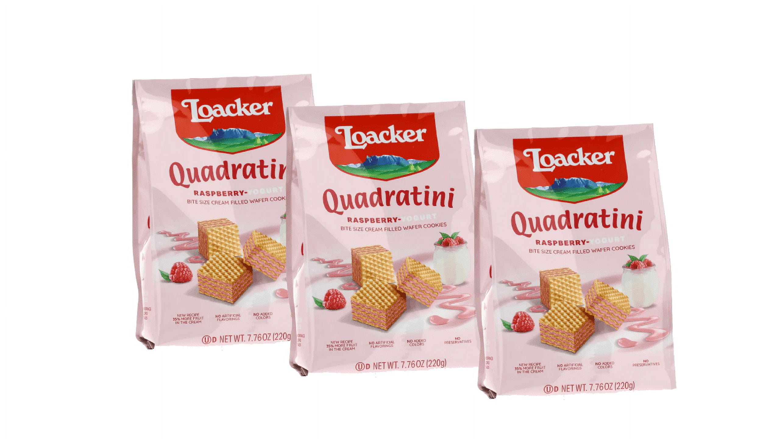 Loacker Quadratini Premium Raspberry-Yogurt Wafer Cookies, 220g/7.76oz ...