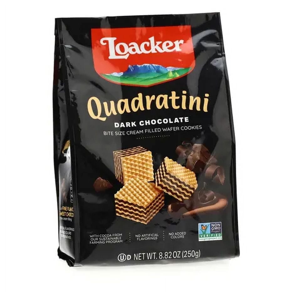 Loacker Quadratini Wafer Cookies Bite Sized Non GMO Creme Filled Dark ...