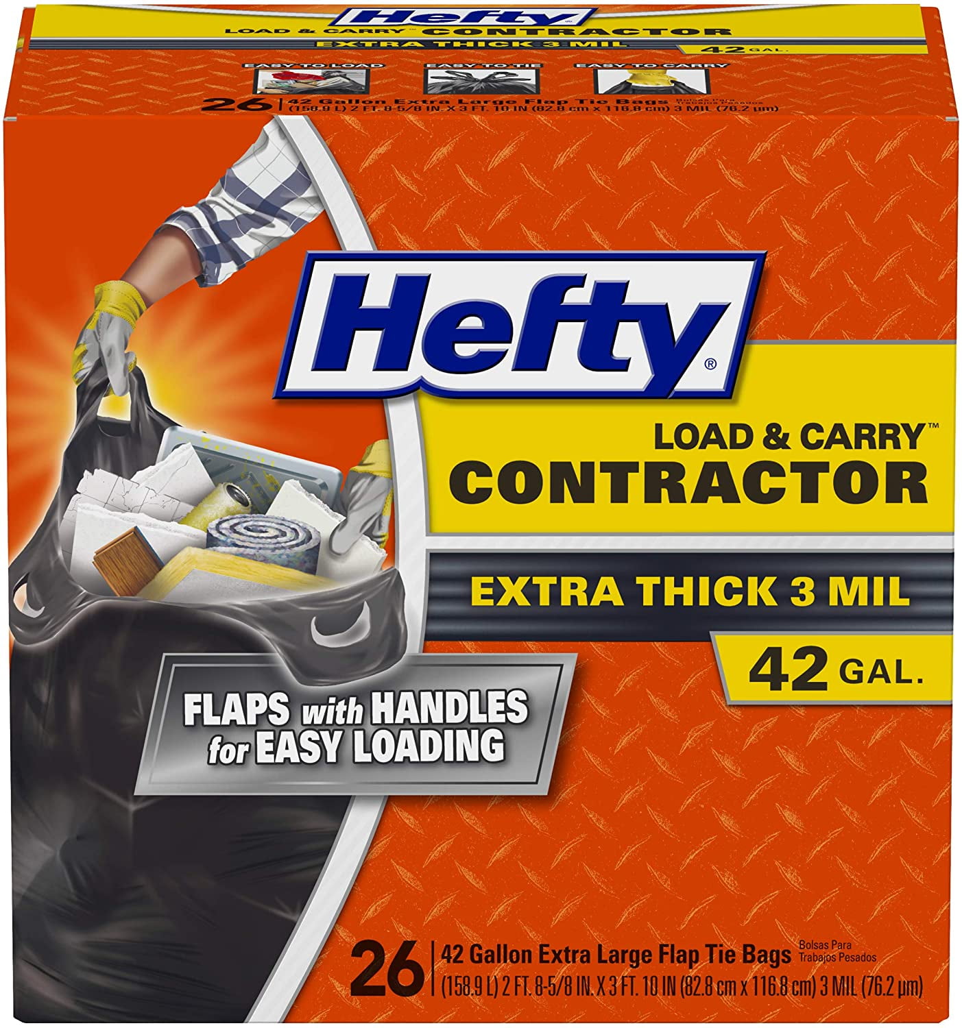 Load & Carry Heavy Duty Contractor Large Trash Bags, 42 Gallon, 26 ...