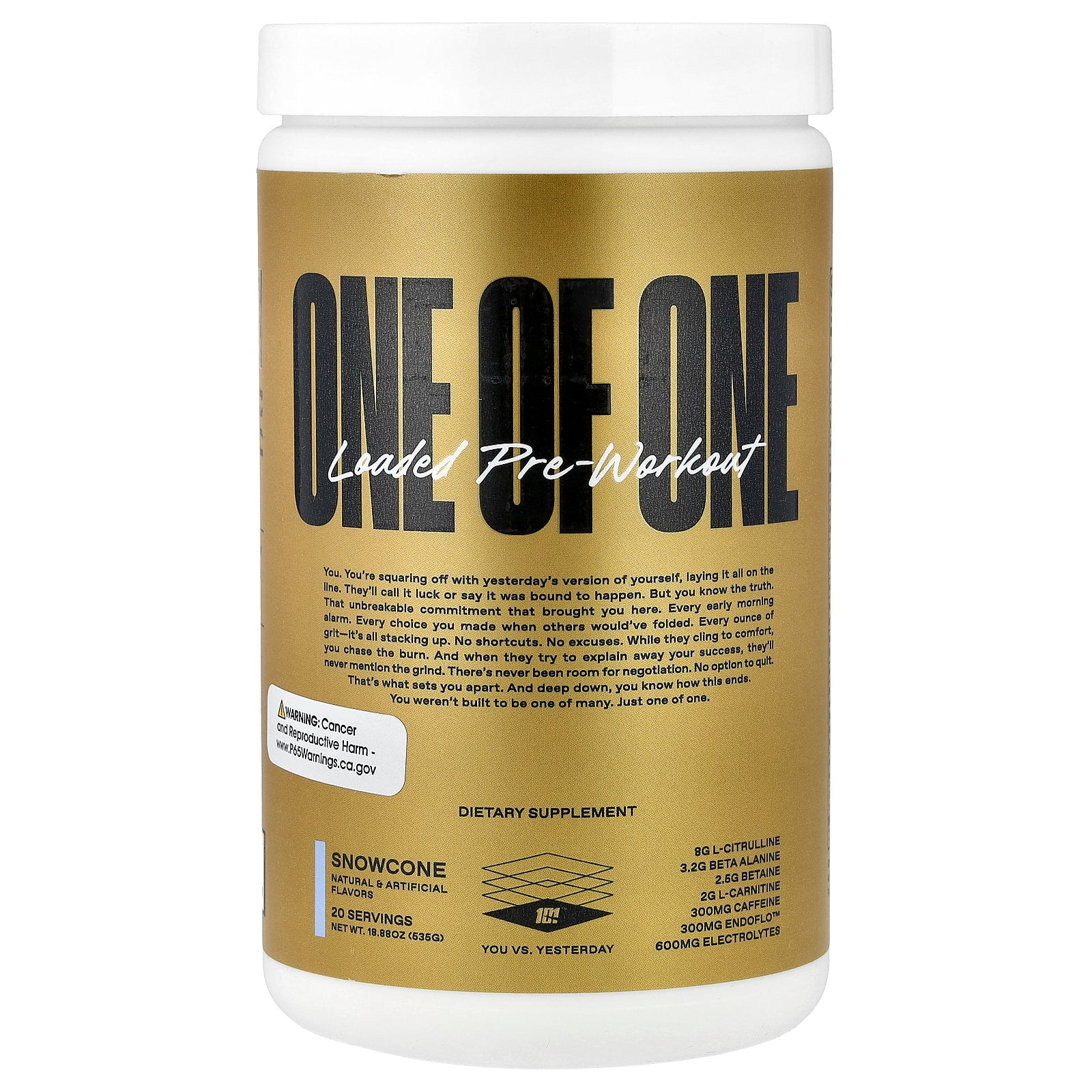 ONE OF ONE Loaded Pre-Workout, Snowcone, 18.88 oz (535 g) - Walmart.com