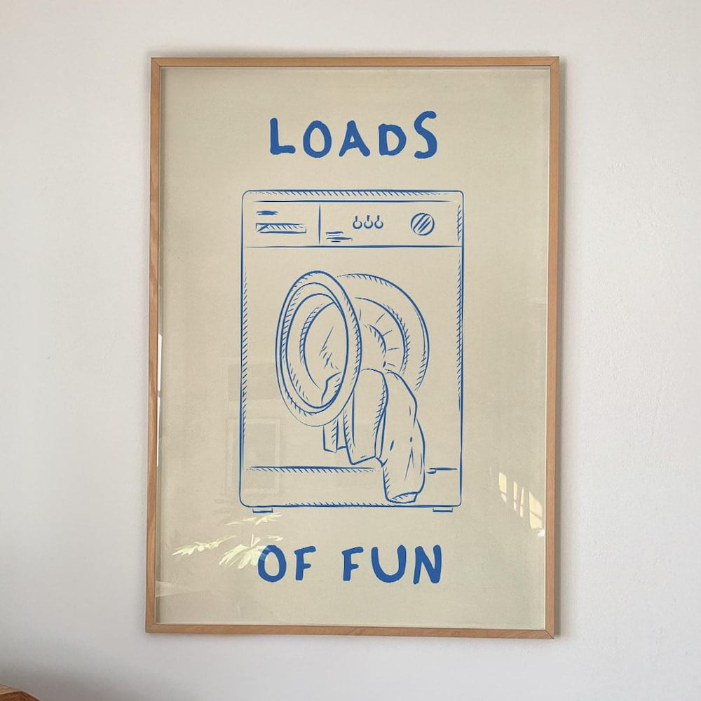 Loads Of Fun Print Funny Laundry Room Sign Retro Wall Art Blue Wall Art ...