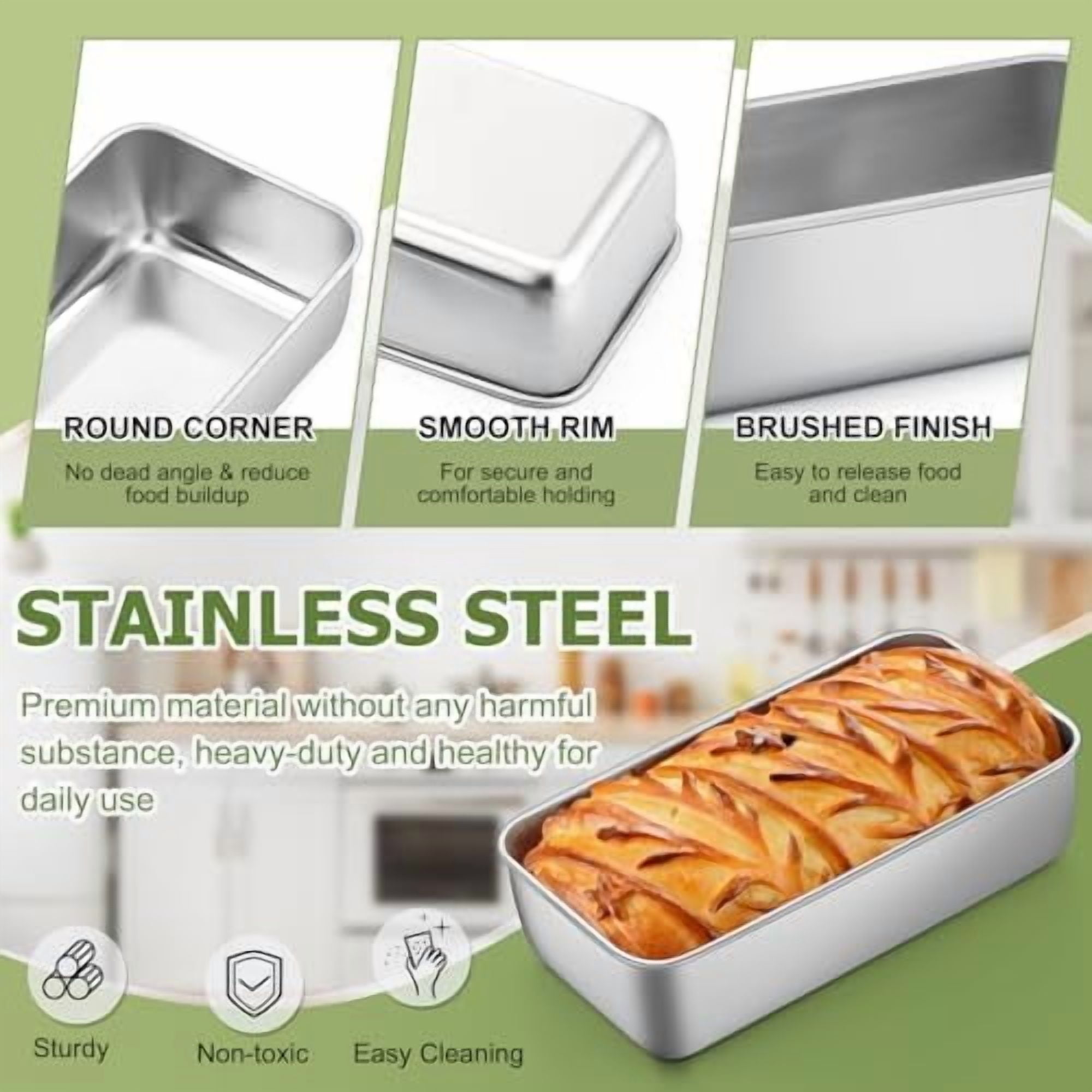 Loaf Pan Set, 9 x 5 Inch Bread Pans, Stainless Steel Loaf Toast Baking ...