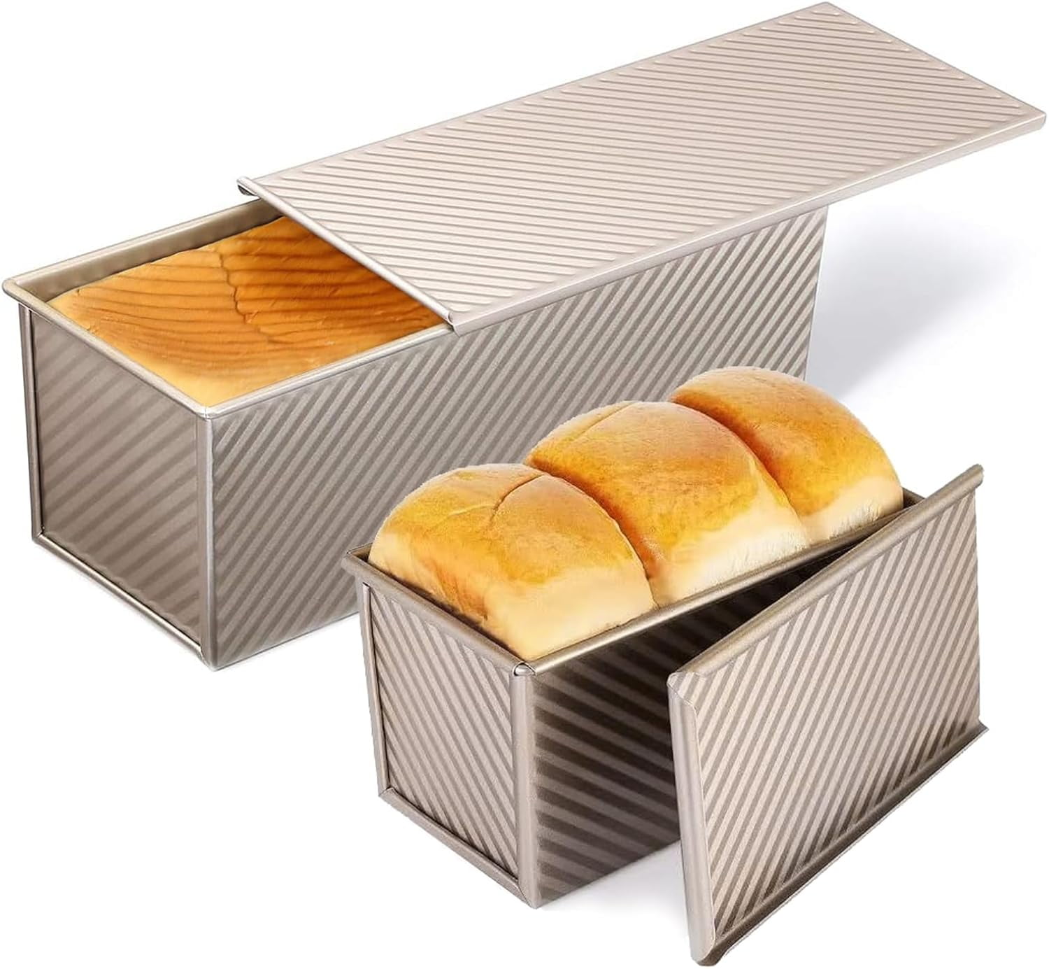 Behome 2 Pack Loaf Pan with Lid, 1 lb/0.5 lb Dough Capacity Bread Pans ...